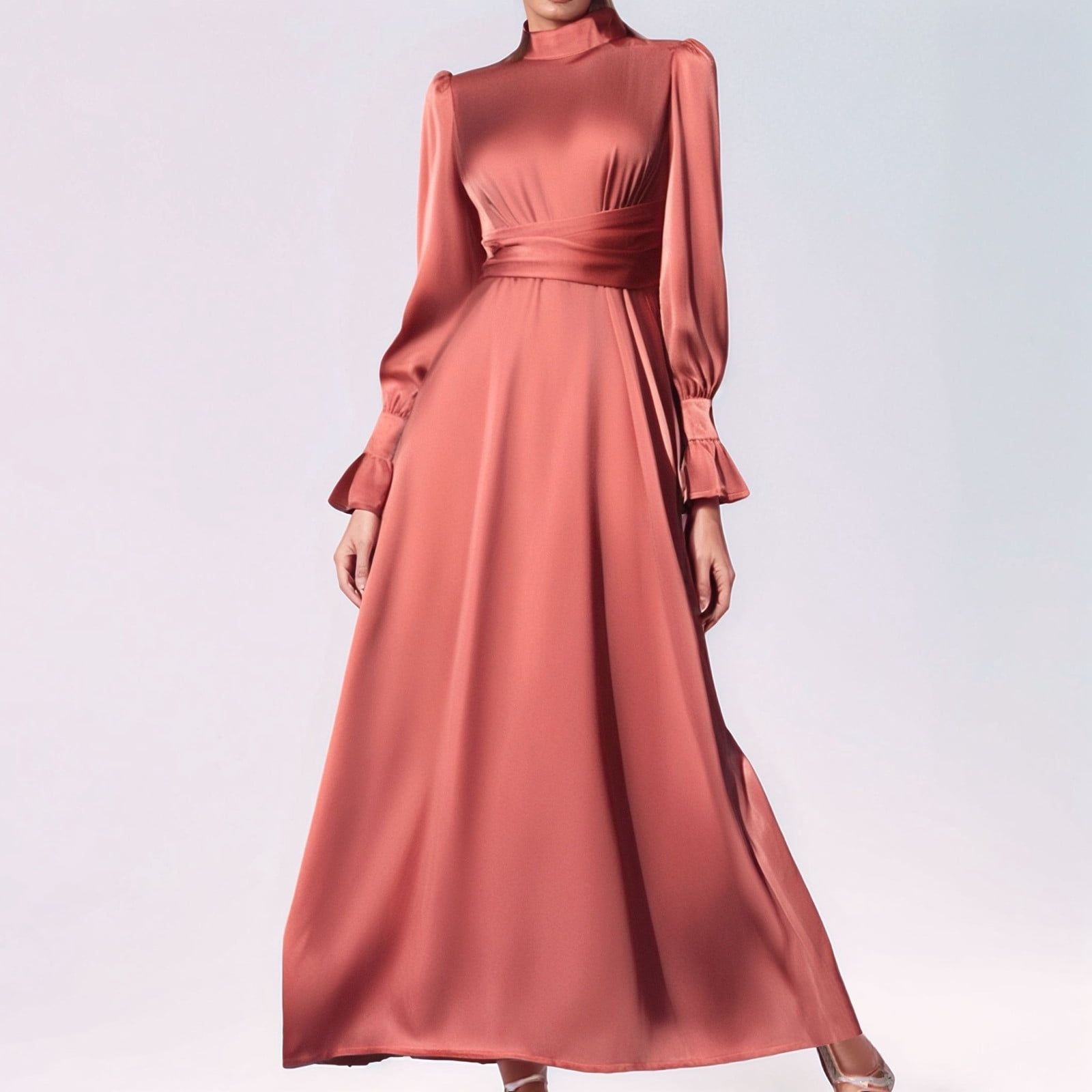 Women's Formal Dress Elegant Round Neck Belted Party Gown For Daily ...