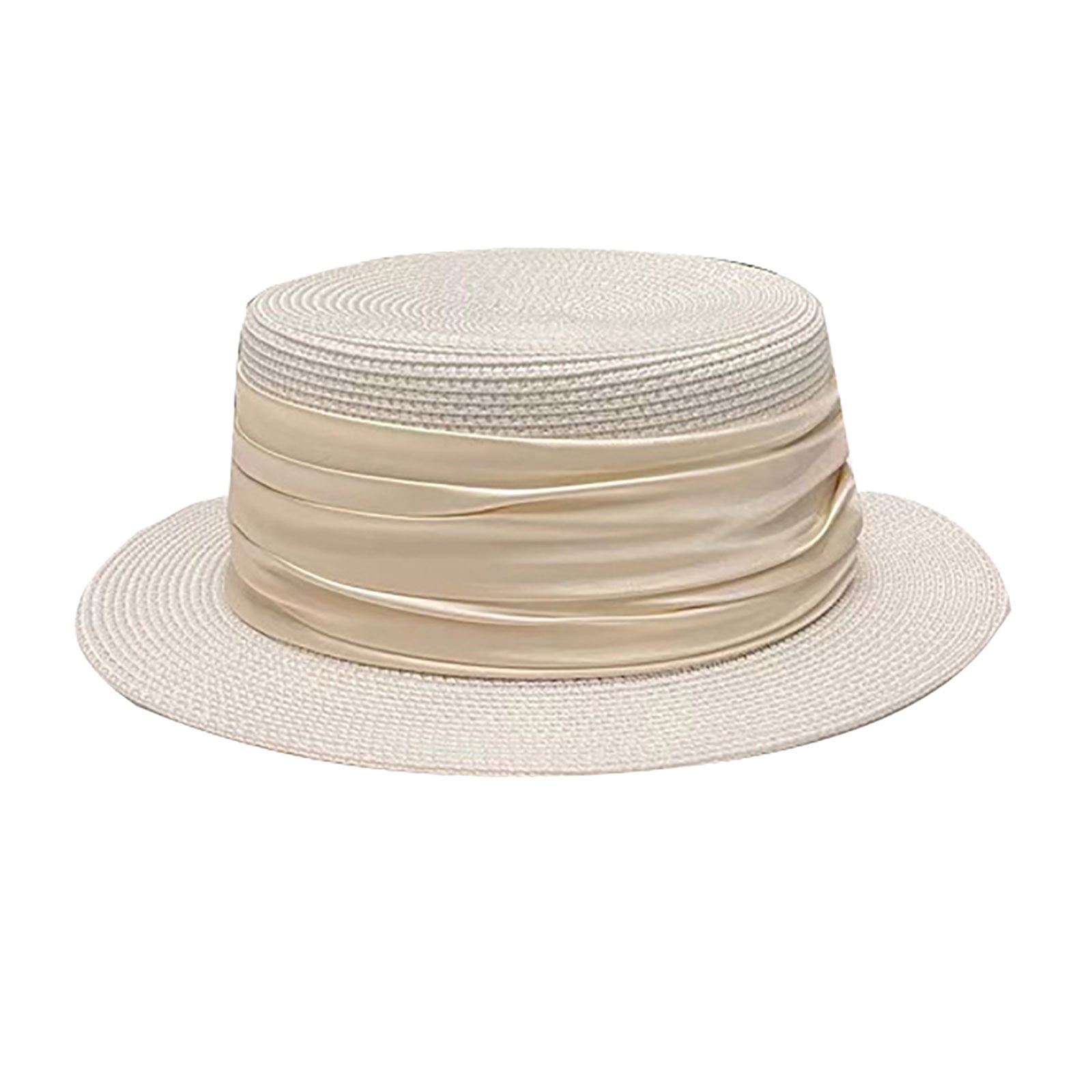 Women's French Boater Woven Straw Hat – UPF 50+ Wide Brim Sun Hat with ...