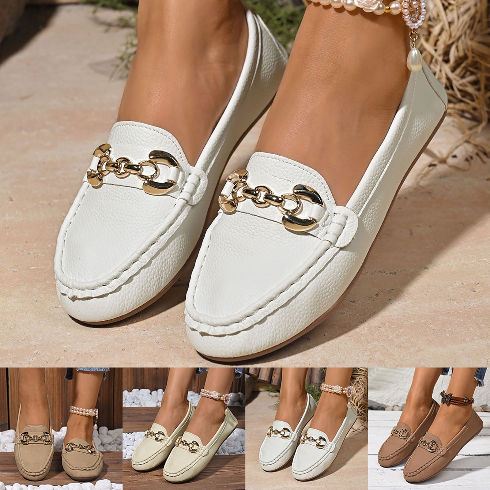 Women's French Style Loafers, Soft Sole Slip On Flats, Retro Metal ...