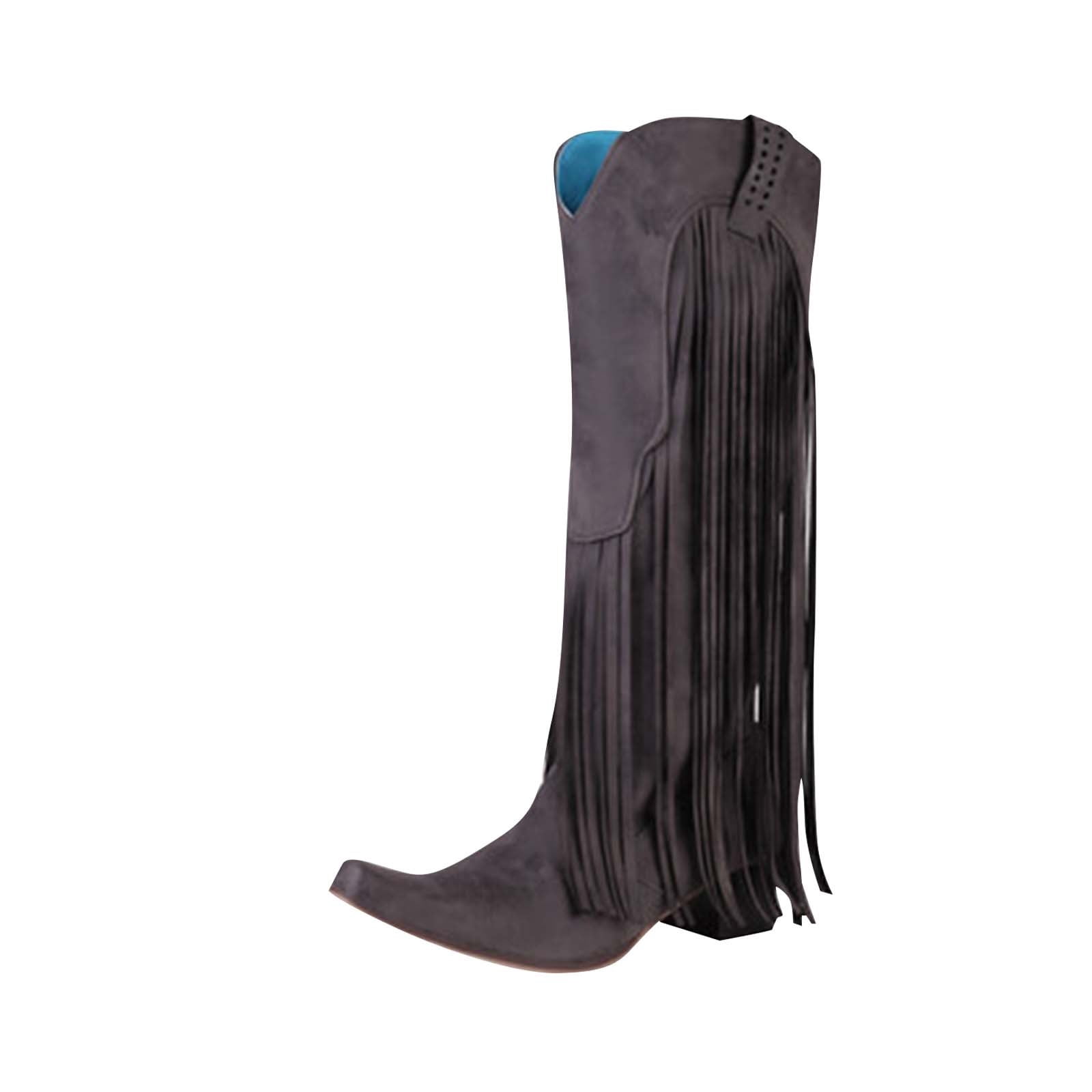Women's Fringe Cowgirl Boots Dress Fringe Moccasin Boots Tassel Fringe ...