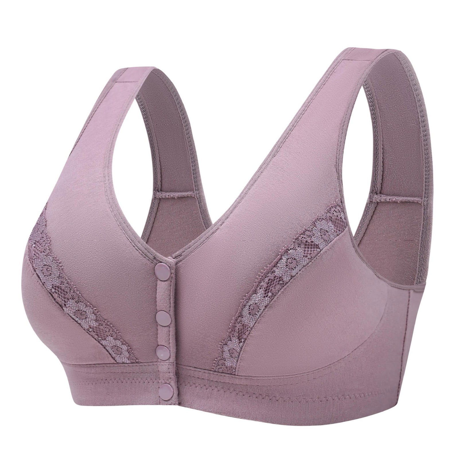 Women's Front Button Bra Cotton Soft Cup Wireless Front Close Bras for ...