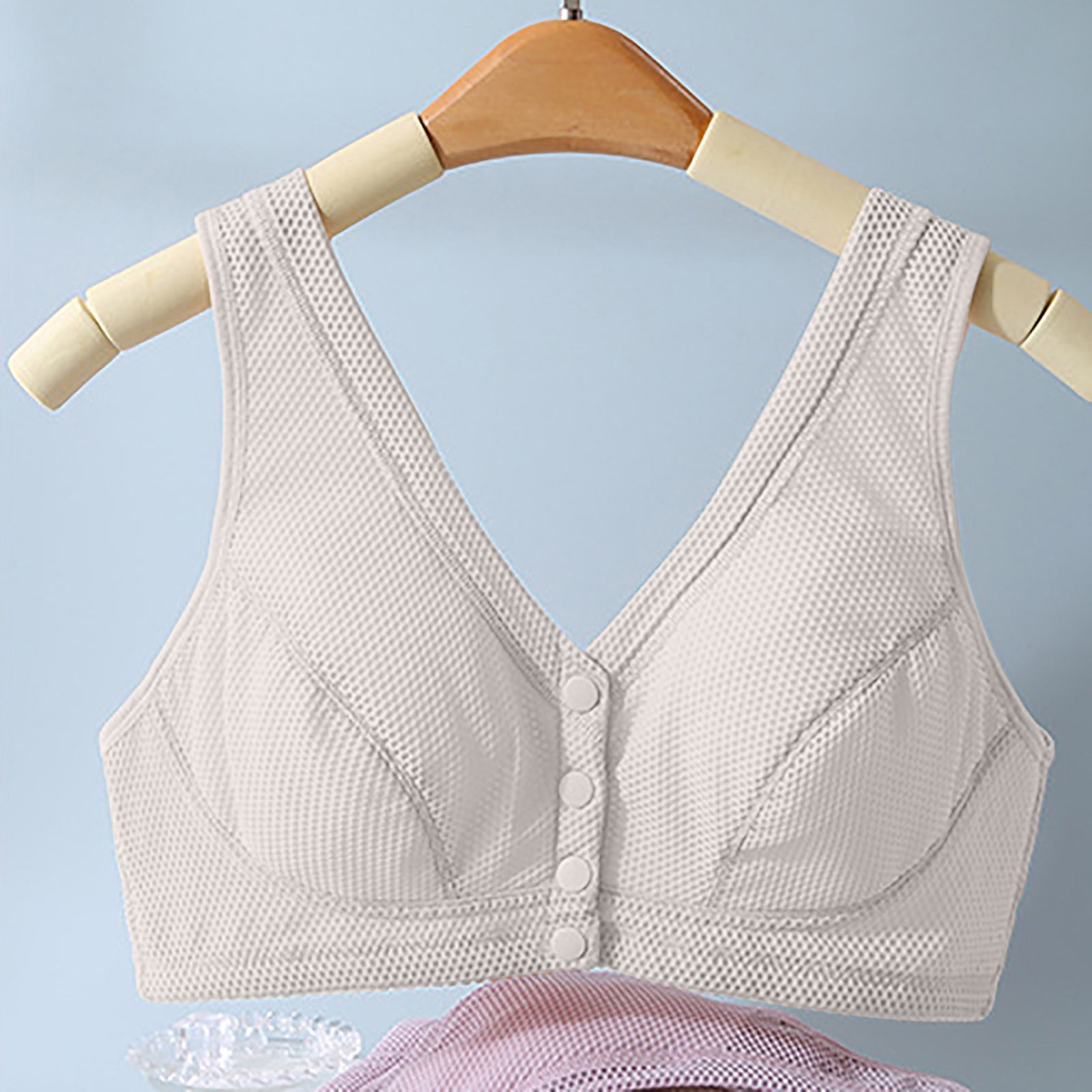Women's Front-Button Bra: Wireless, Honeycomb Design, Comfortable ...