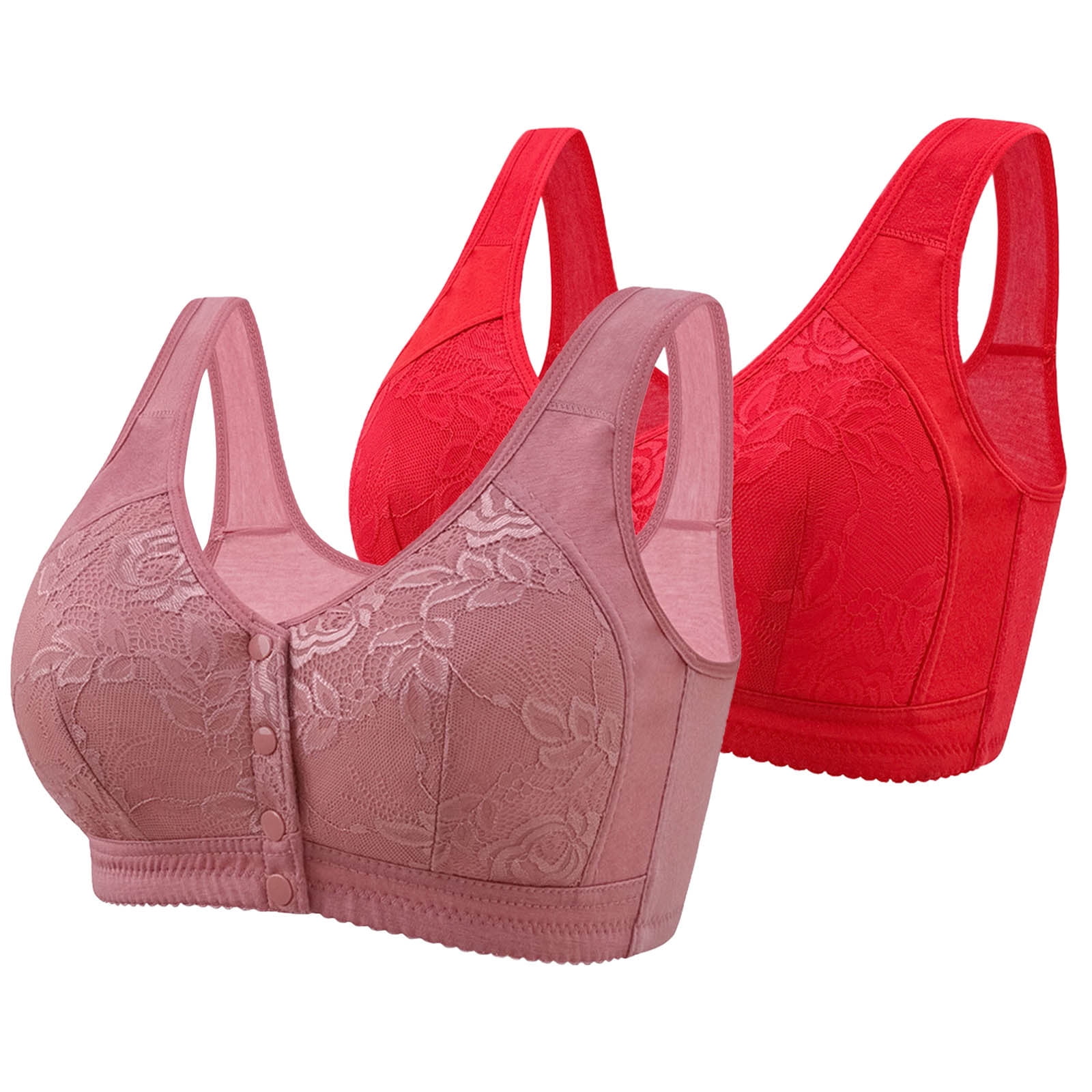 Women's Front Closure Daisy Bras, 2 Pack Daisy Bras for Older Women Front Closing Bra Cotton ...