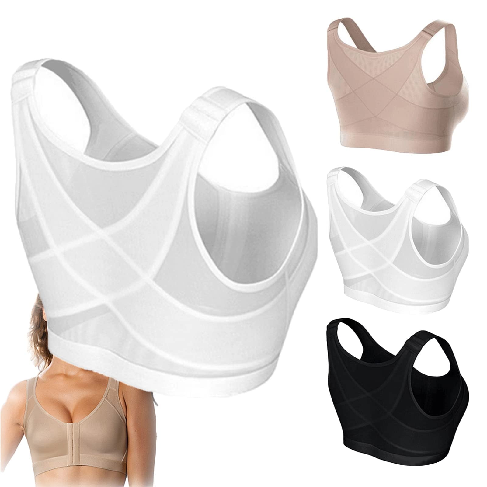 Women's Front Closure Posture Bra Full Coverage Back Support Wireless ...