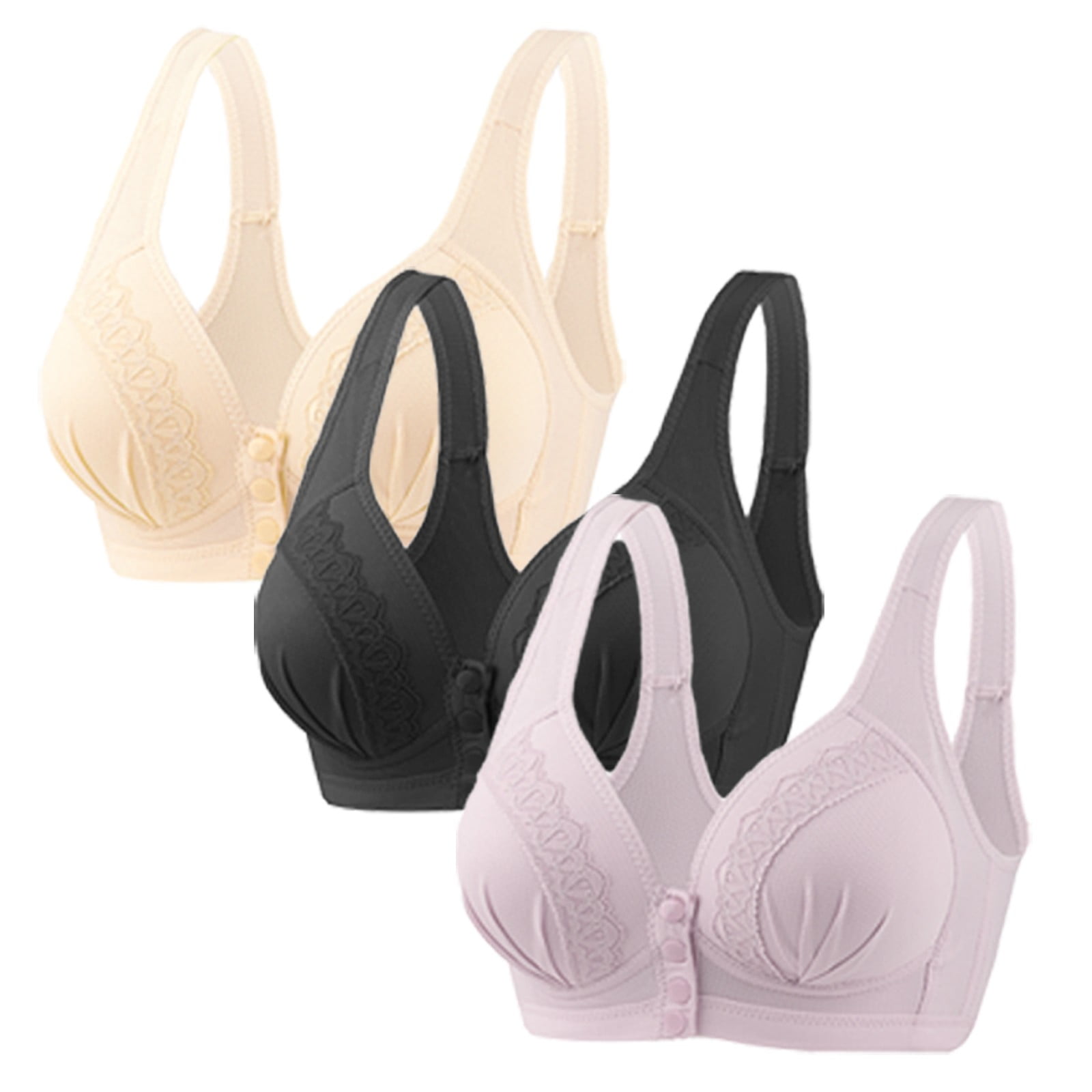 Women's Front Fastening Bras Pack of 3 Ladies Everyday Bras Wireless ...