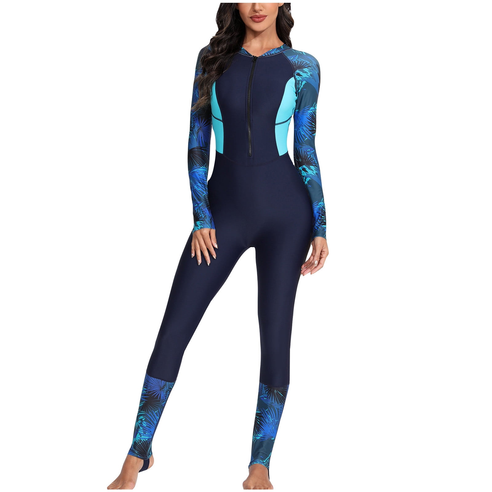 Women's Full Body One Piece Front Zip Swimsuit Long Sleeve Upf 50 ...
