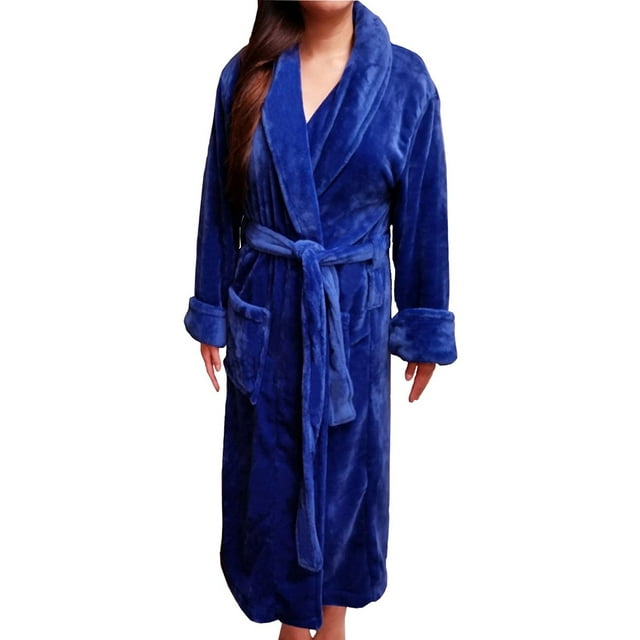 Women's Full Length Shawl Collar Velour Microfiber Fleece Bathrobe Spa ...
