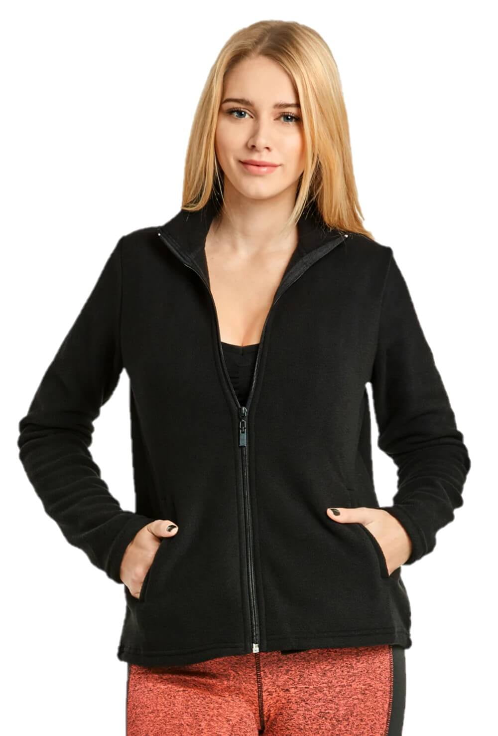 Women's Soft Full-Zip Mid-Weight Polar Fleece Jacket, Black L, 1 Pack ...