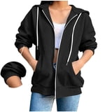Women's Full Zip Up Hoodie 3/4 Sleeve Elastic Cuff Hooded Sweatshirts ...