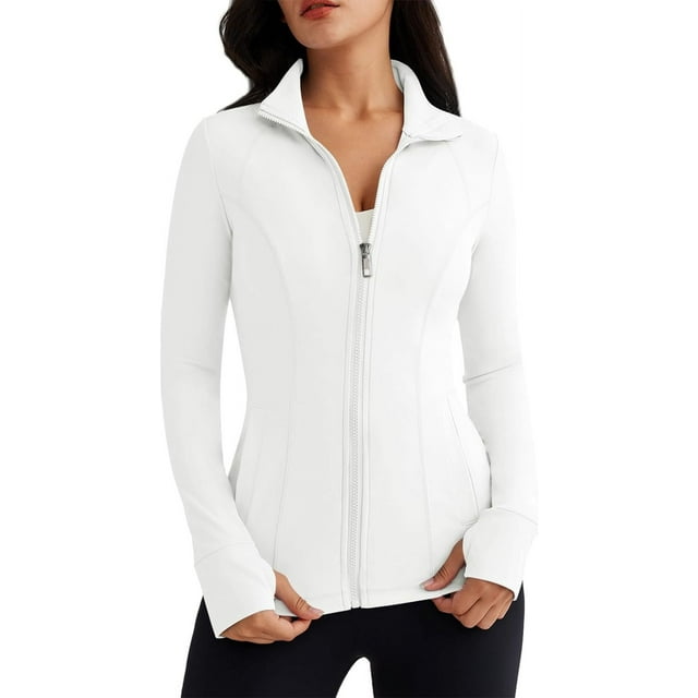 Women's Full Zip Up Running Track Jacket Long-sleeved Yoga Sportswear ...