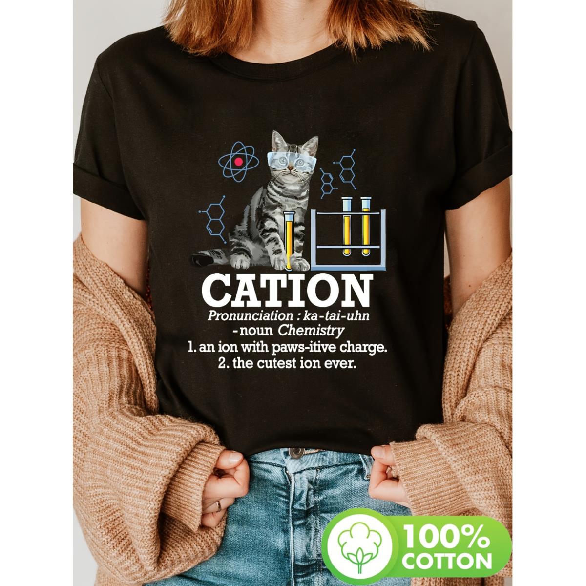 Women's Funny Chemistry Cat Pun T-Shirt - Science Teacher Humor Graphic ...