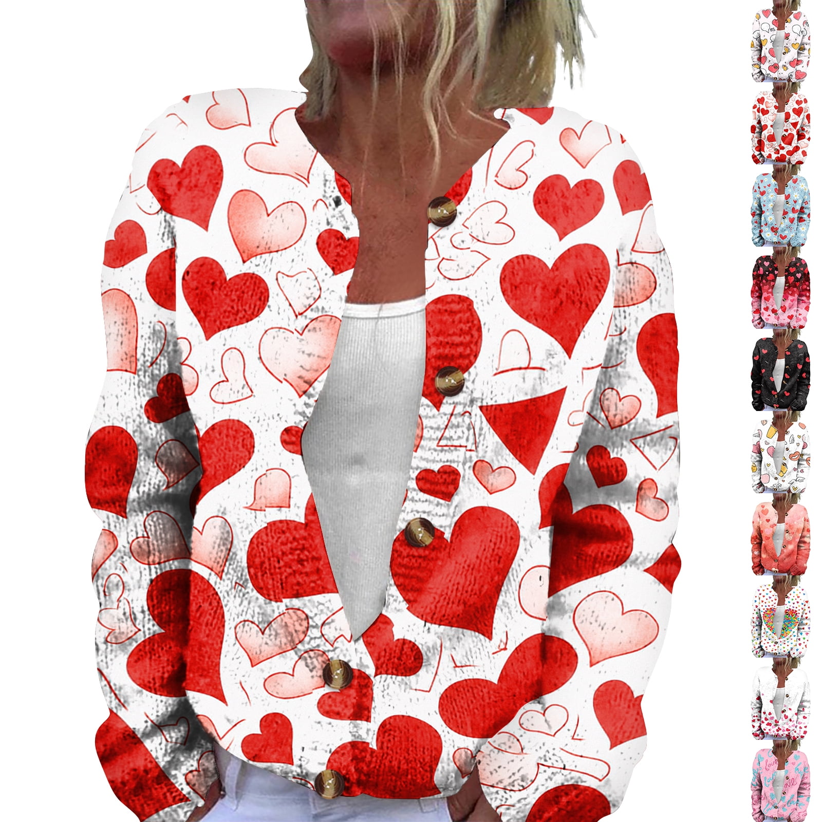 Women's Funny Fall Winter Heart Long Sleeve Button Knit Cardigan ...