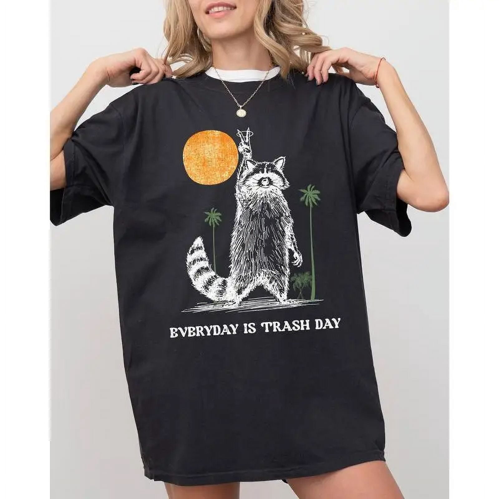 Women's Funny Raccoon Shirt - "Trash Day" Viral Meme Cotton T-Shirt ...