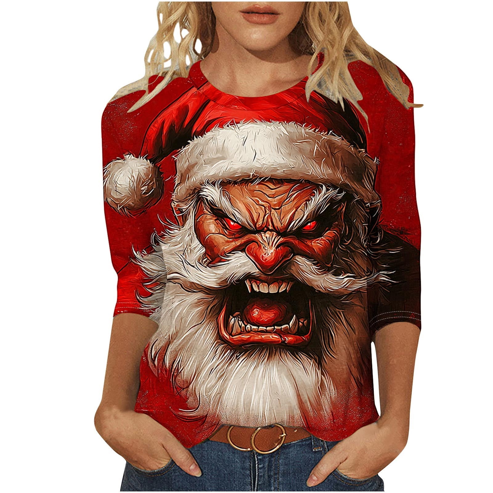 Women’s Funny Ugly Christmas Tunic Top Plus Size Holiday Graphic Blouse ...