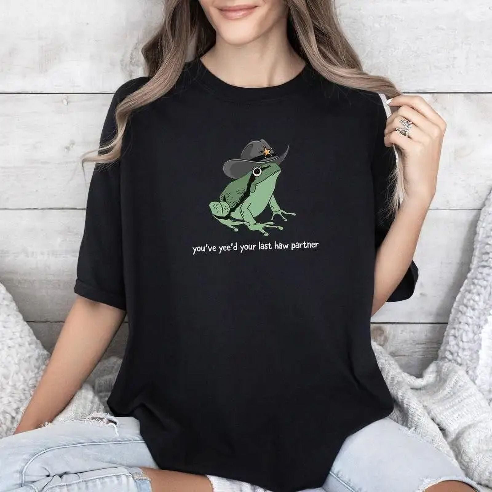 Women's Funny Western Tee - Whimsical Frog "Yee Haw" Design Soft Cotton ...