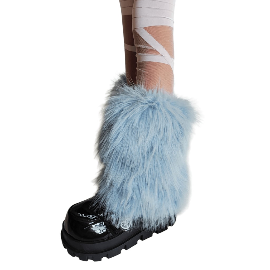 Women's Fuzzy Blue Leg Warmers Soft Plush Winter Accessory for Costume ...