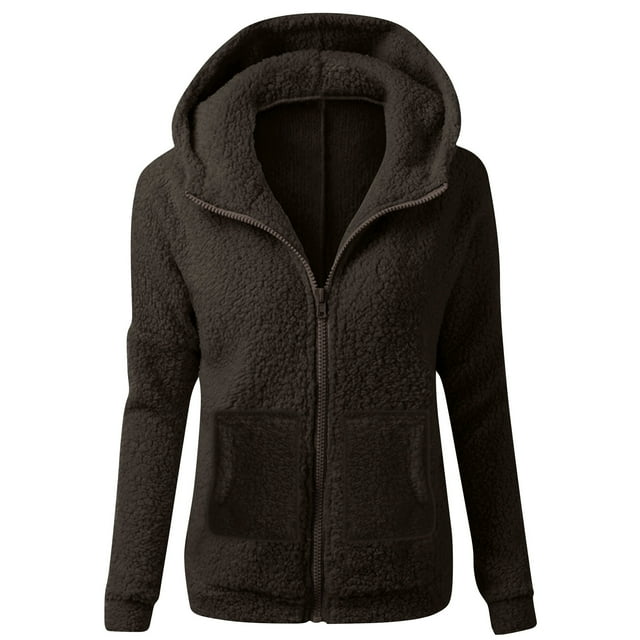 Women's Fuzzy Fleece Jacket Full Zip Up Lightweight Warm Soft Fleece ...