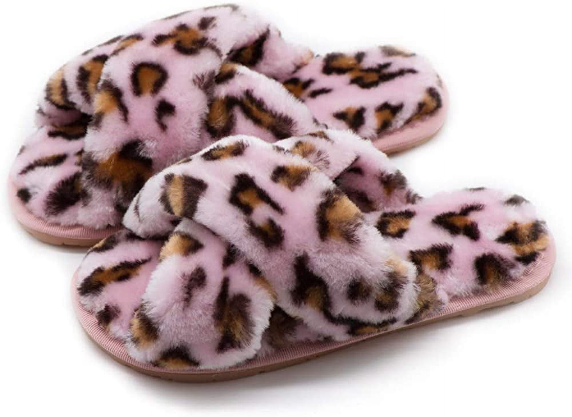Women's Fuzzy Fluffy Furry Fur Slippers Flip Flop Open Toe Cozy House ...