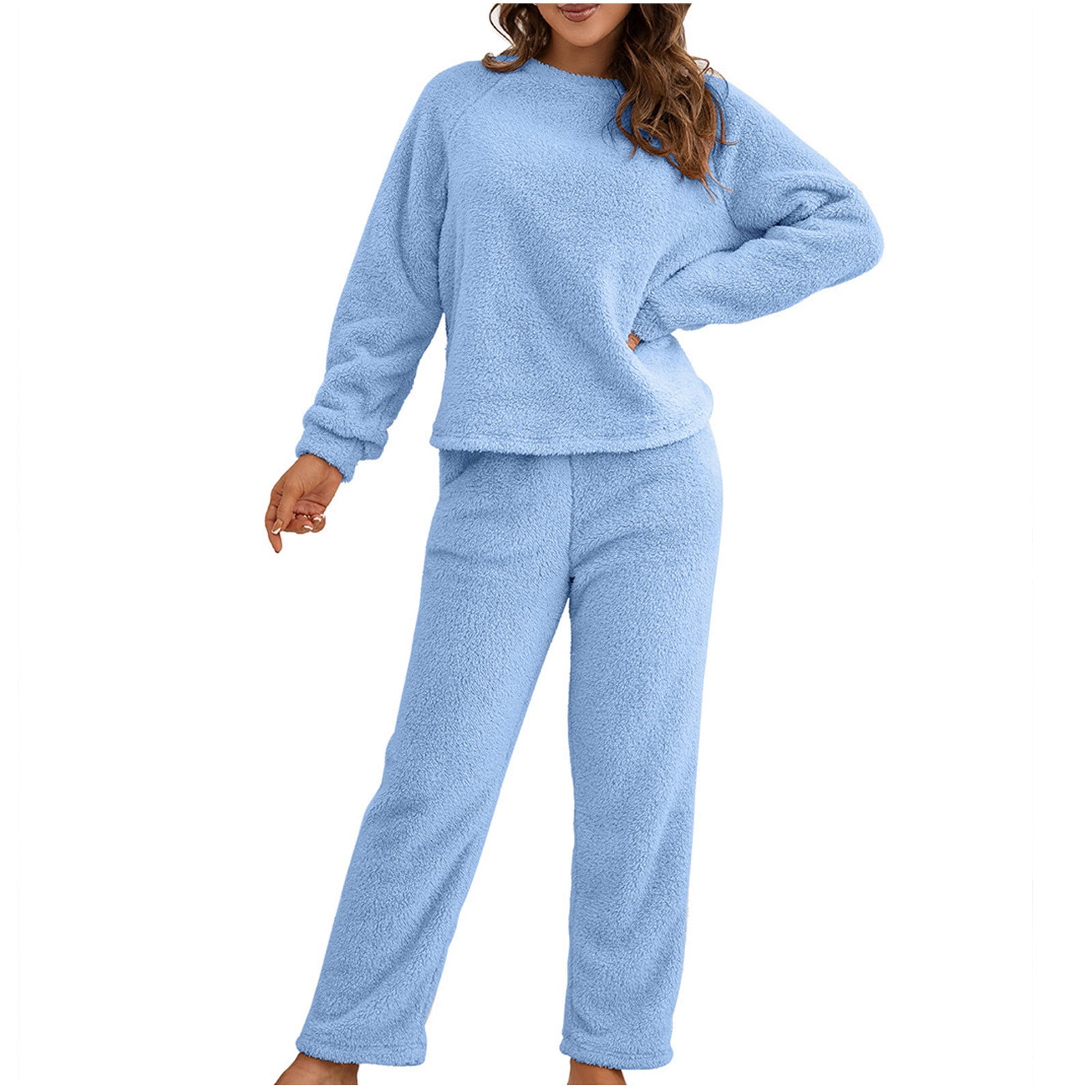 Women's Fuzzy Lounge Sets Casual Pajamas Sets Fleece Pullover and Pants ...