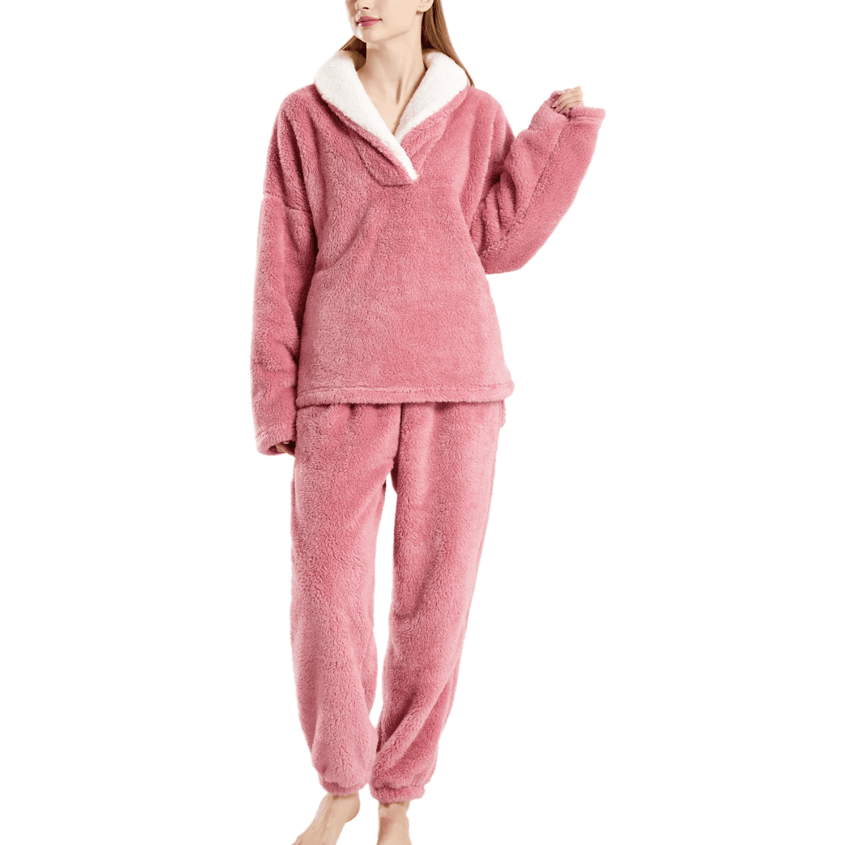 Women's Fuzzy Pajamas Set Fleece Pjs Pullover Pants Plush Sleepwear ...