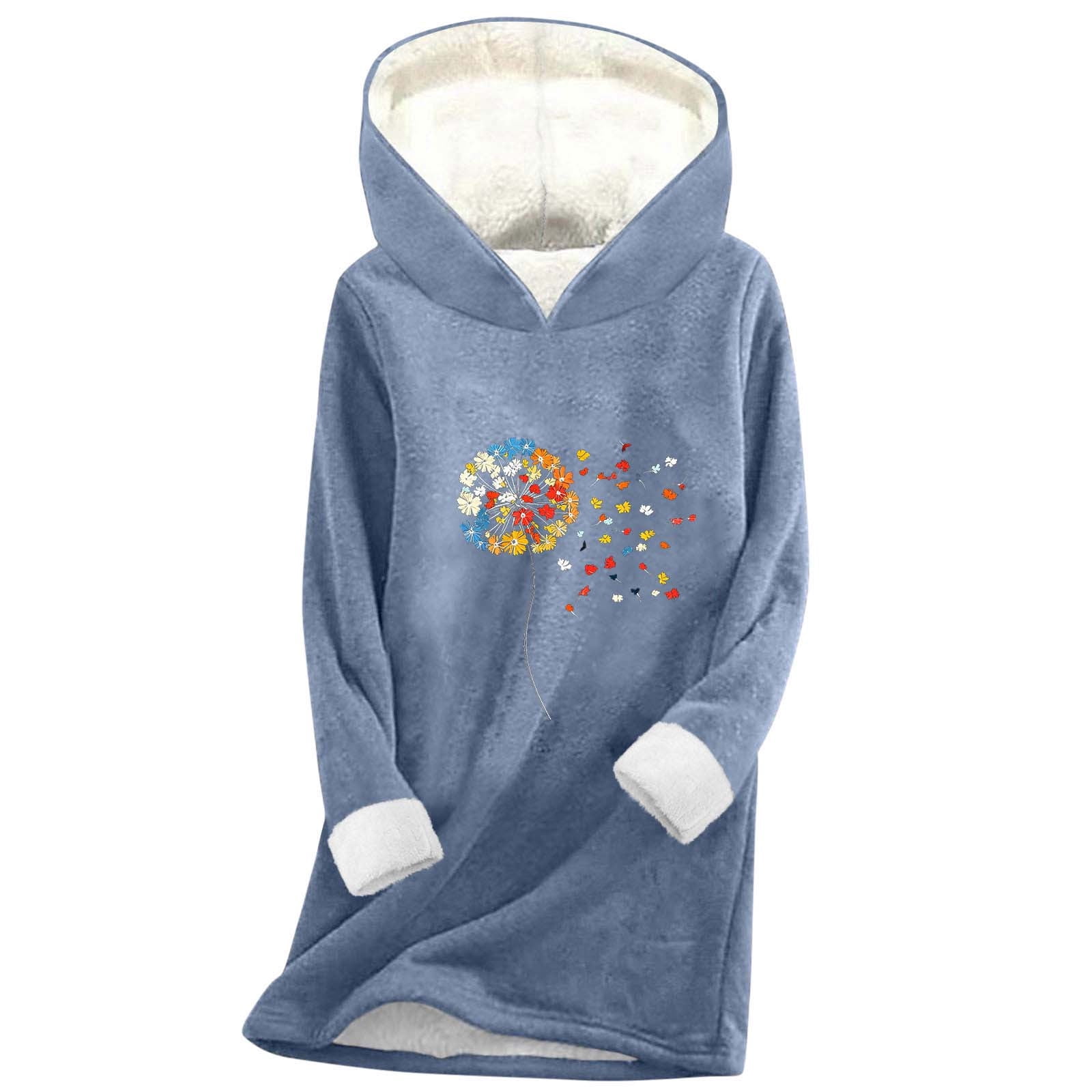 Women's Fuzzy Sherpa Lined Hoodie - Oversized Thermal Floral Print ...