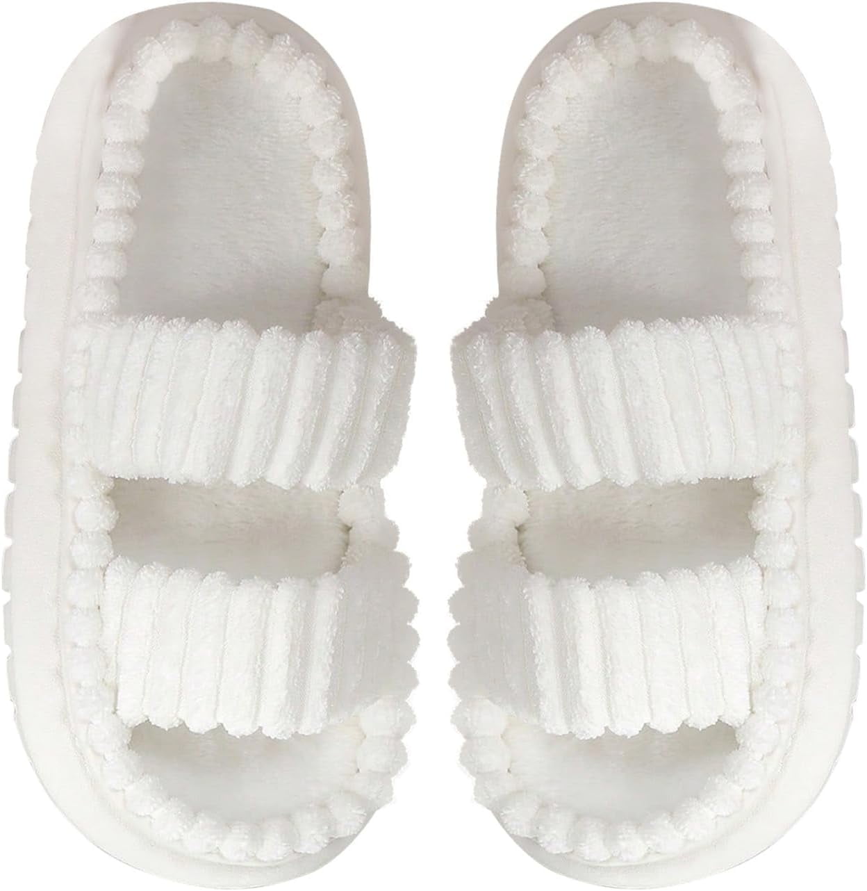 Women's Fuzzy Slippers Double Strap Memory Foam Open Toe Platform Bedroom House Shoes Outdoor ...