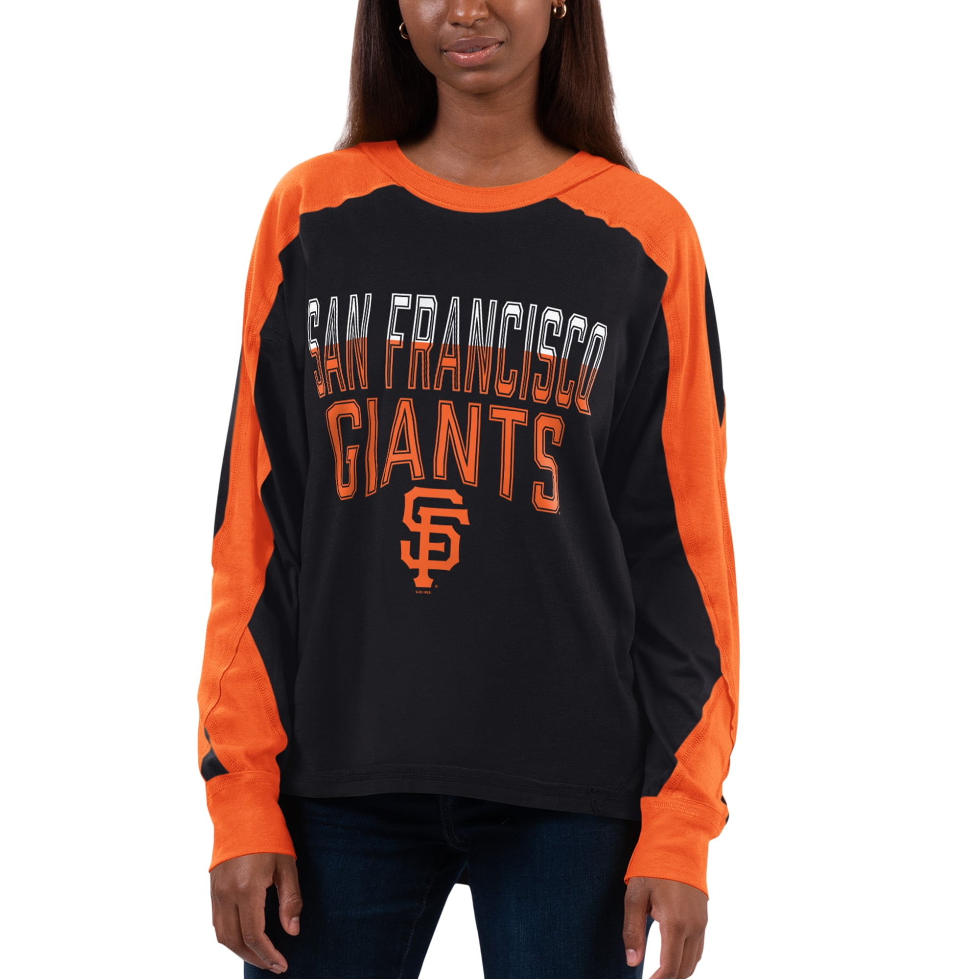 Women's G-III 4Her by Carl Banks Black/Orange San Francisco Giants Smash Raglan Long Sleeve T ...
