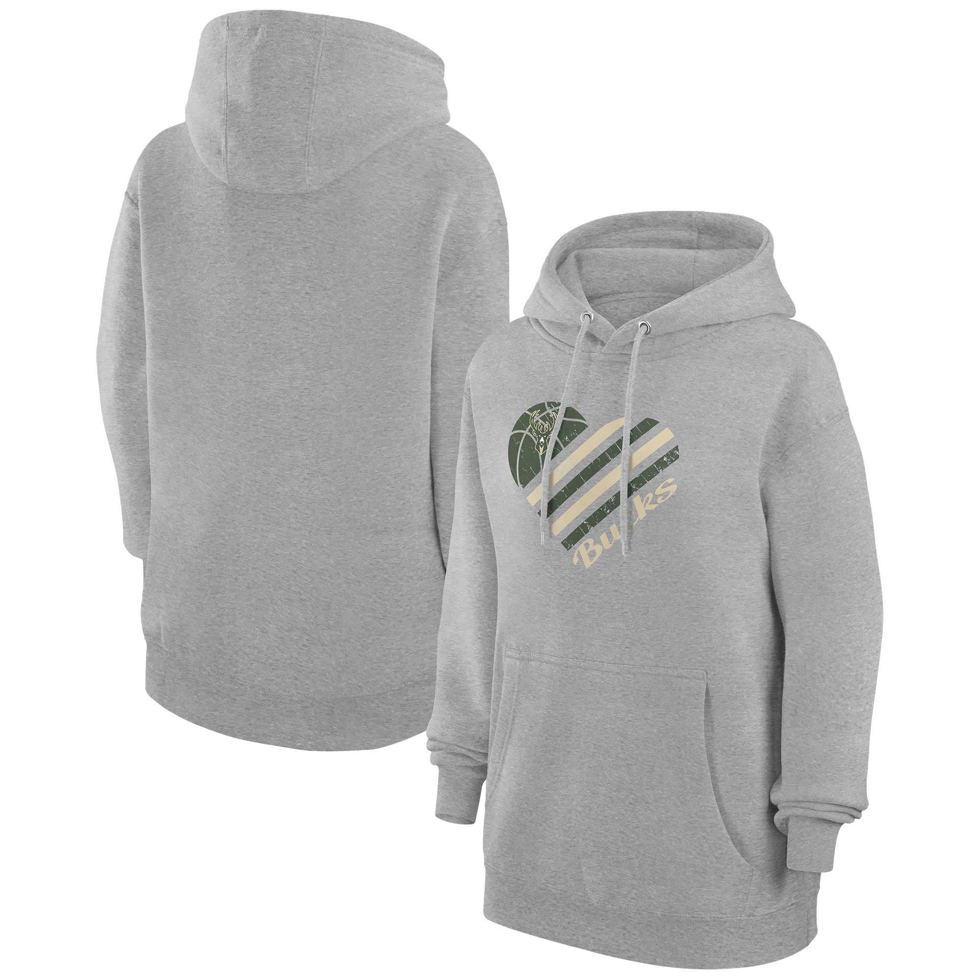 Women's G-III 4Her by Carl Banks Heather Gray Milwaukee Bucks Heart ...