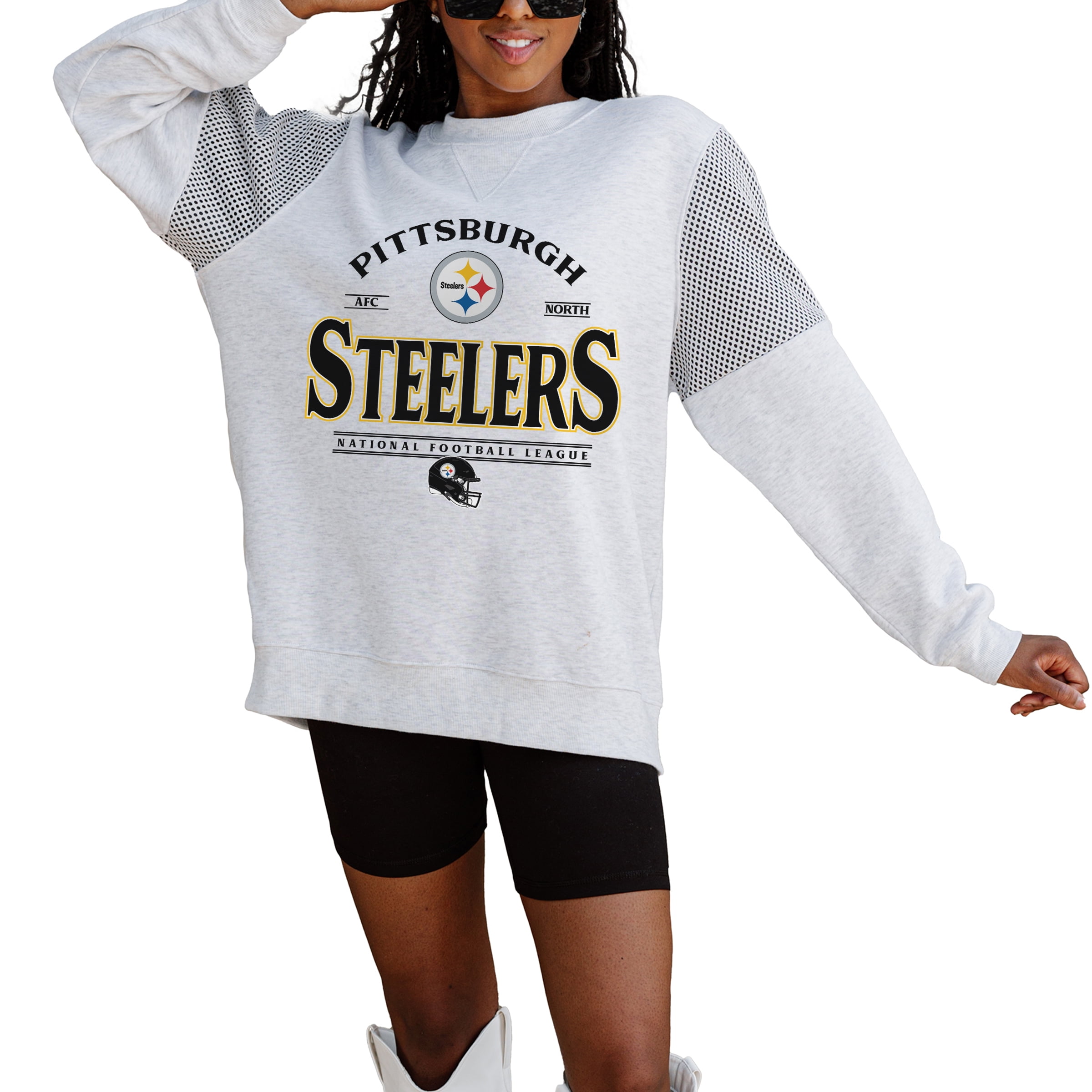 Women's Gameday Couture Ash Pittsburgh Steelers Rhinestone Star Mesh ...