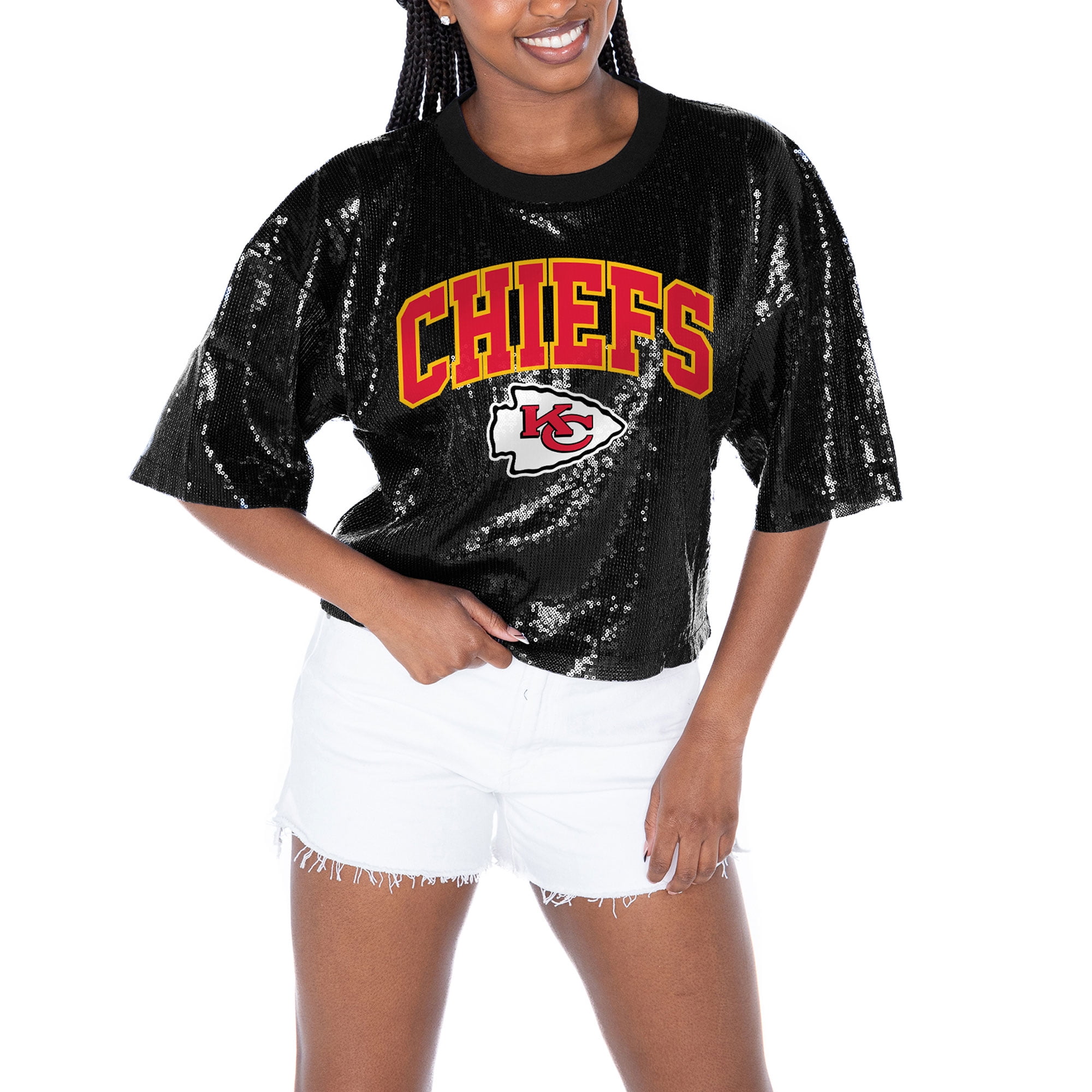 Women's Gameday Couture Black Kansas City Chiefs Rise Up Sequin Cropped T-Shirt - Walmart.com