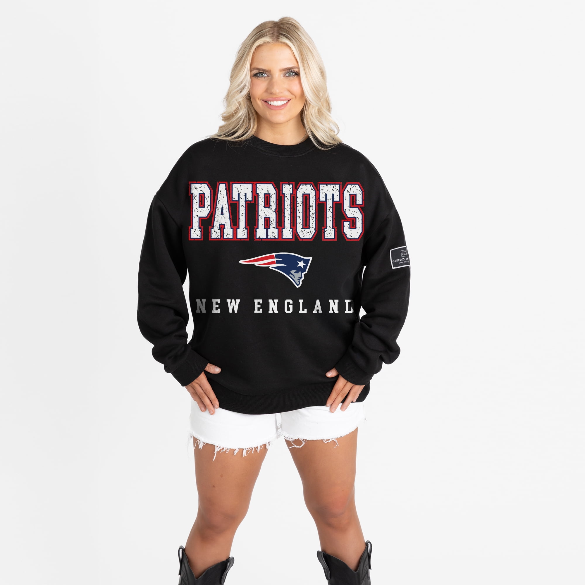 Women's Gameday Couture Black New England Patriots Oversized Level Up ...