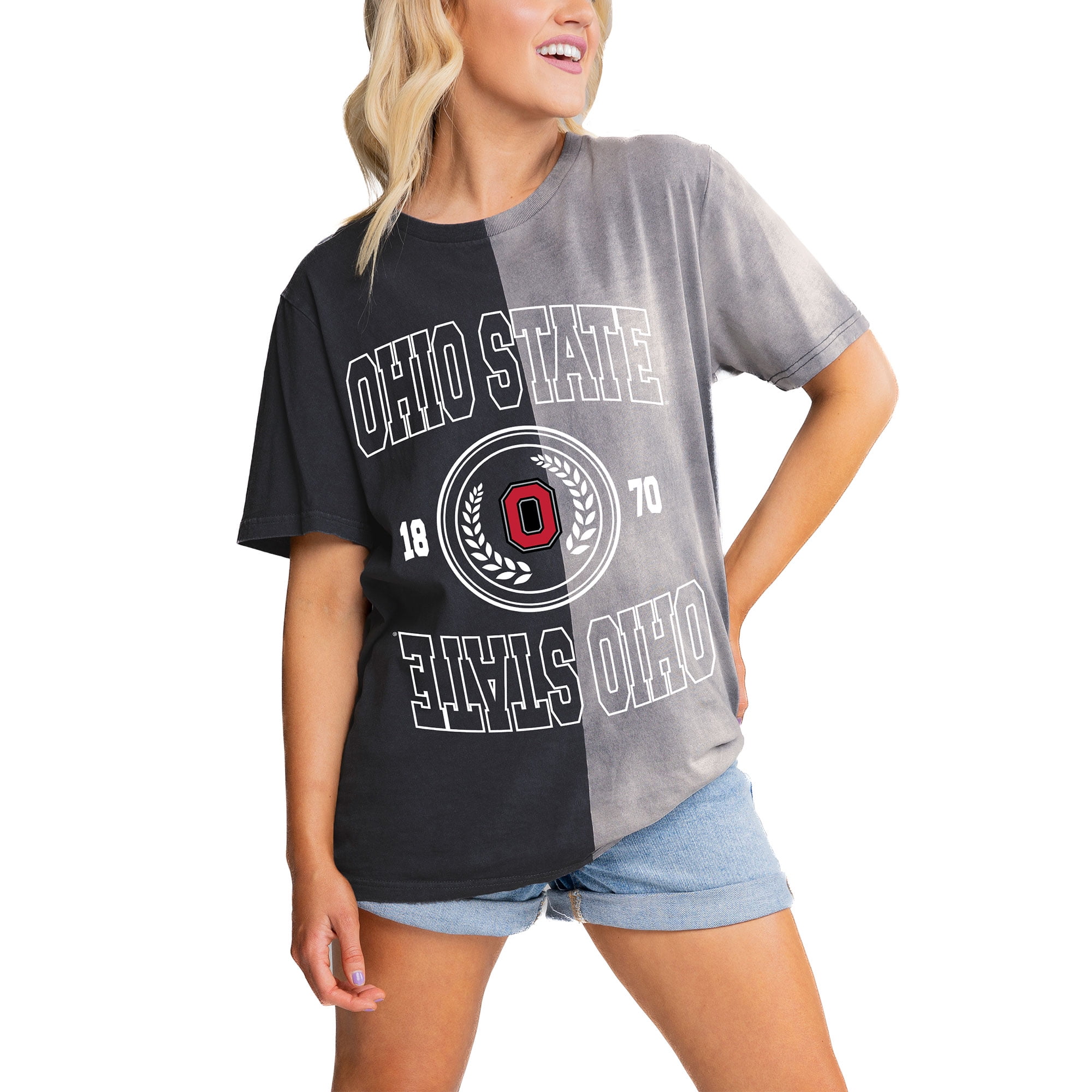 Women's Gameday Couture Black Ohio State Buckeyes Center Bleach Dyed T ...