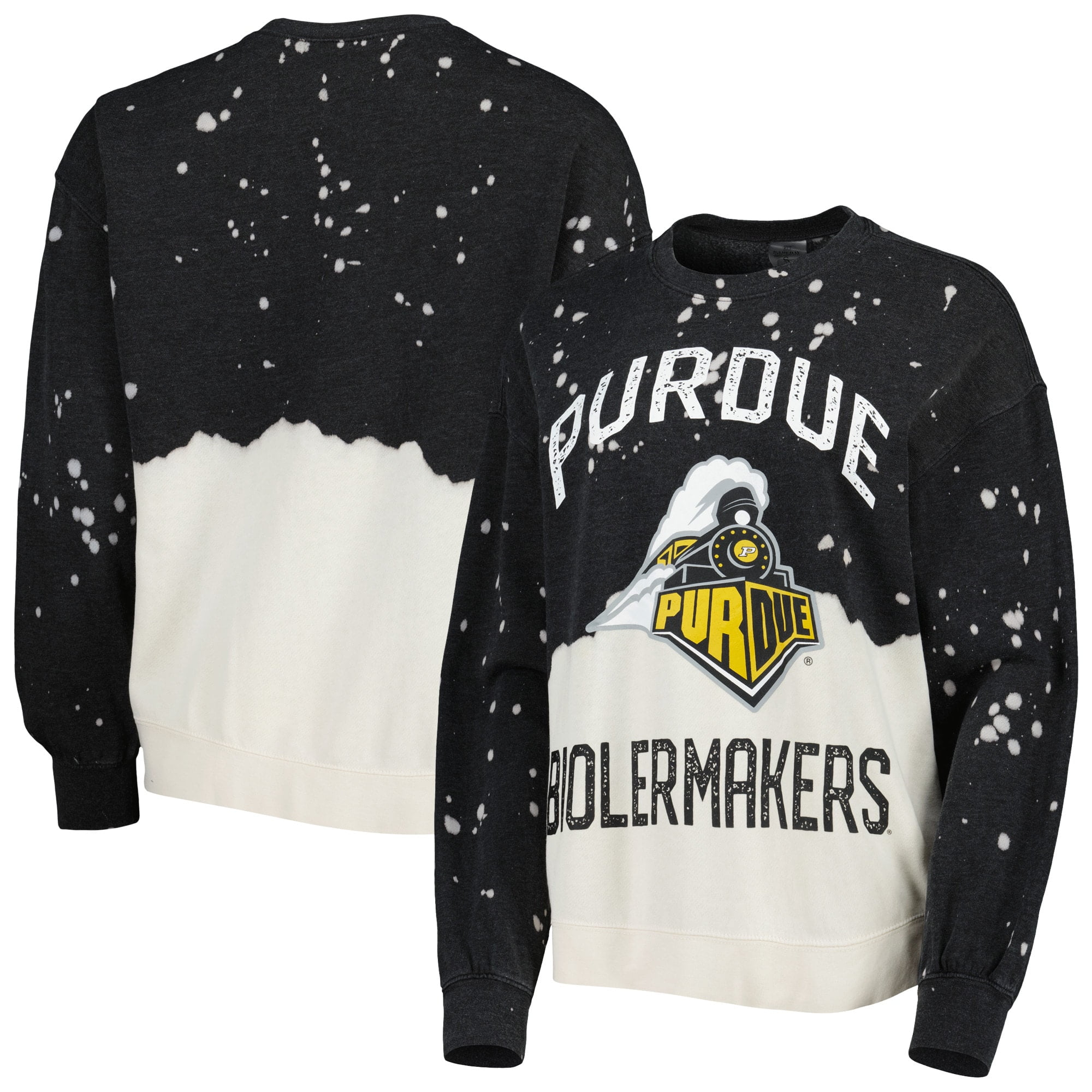 Women's Gameday Couture Black Purdue Boilermakers Twice As Nice Faded Dip-Dye Pullover Long ...