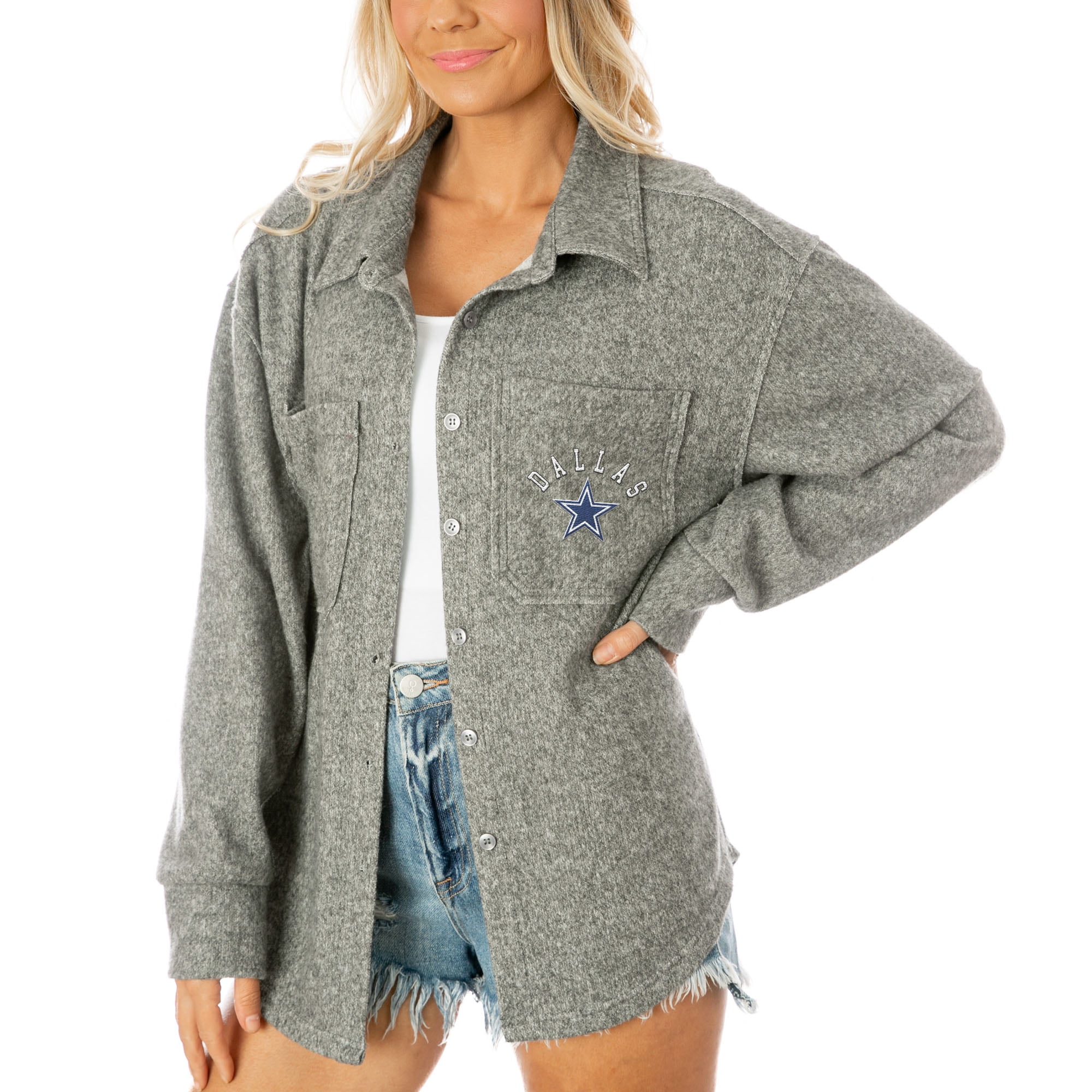 Women's Gameday Couture Gray Dallas Cowboys Oversized Long Pass Button-Up Shacket - Walmart.com