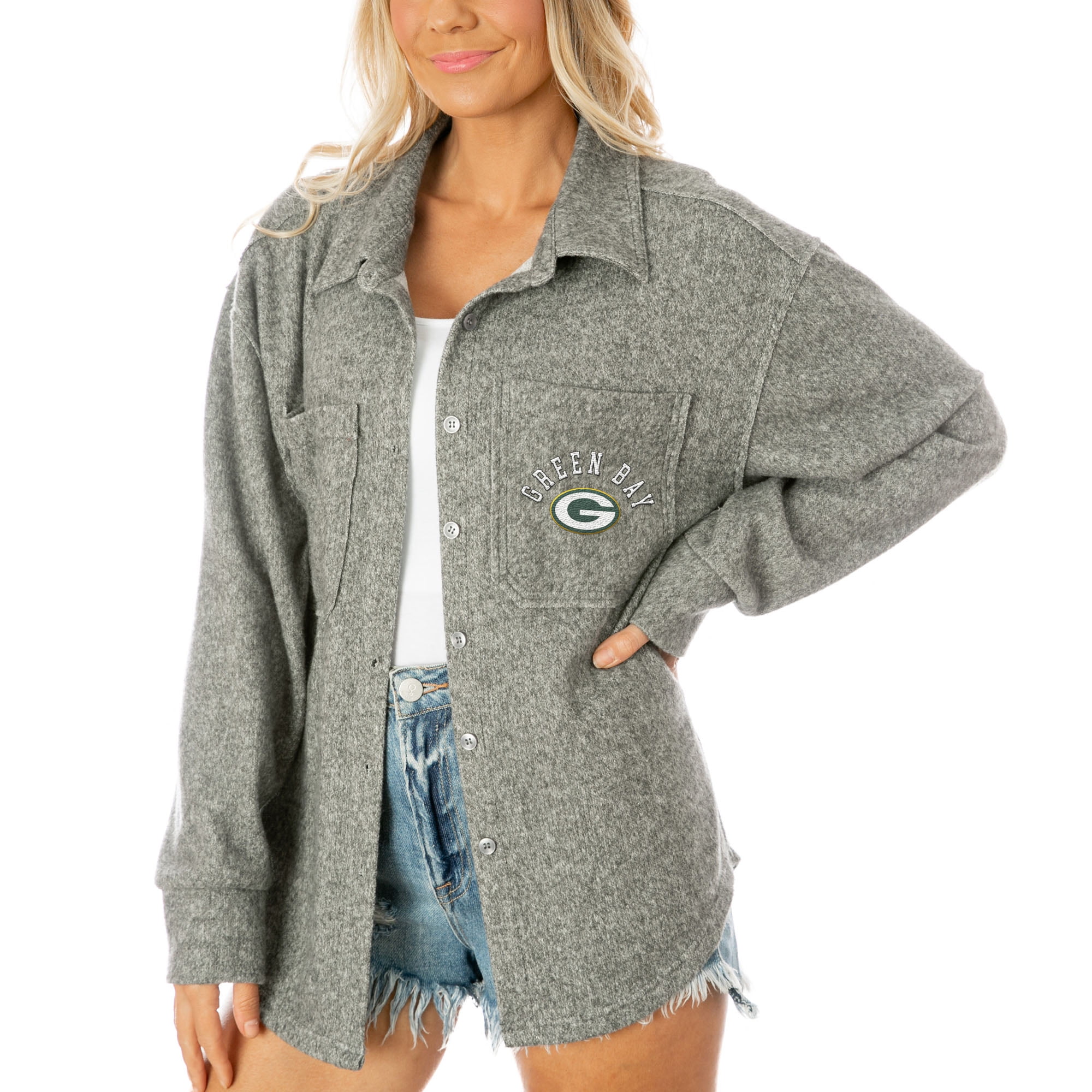 Women's Gameday Couture Gray Green Bay Packers Oversized Long Pass ...