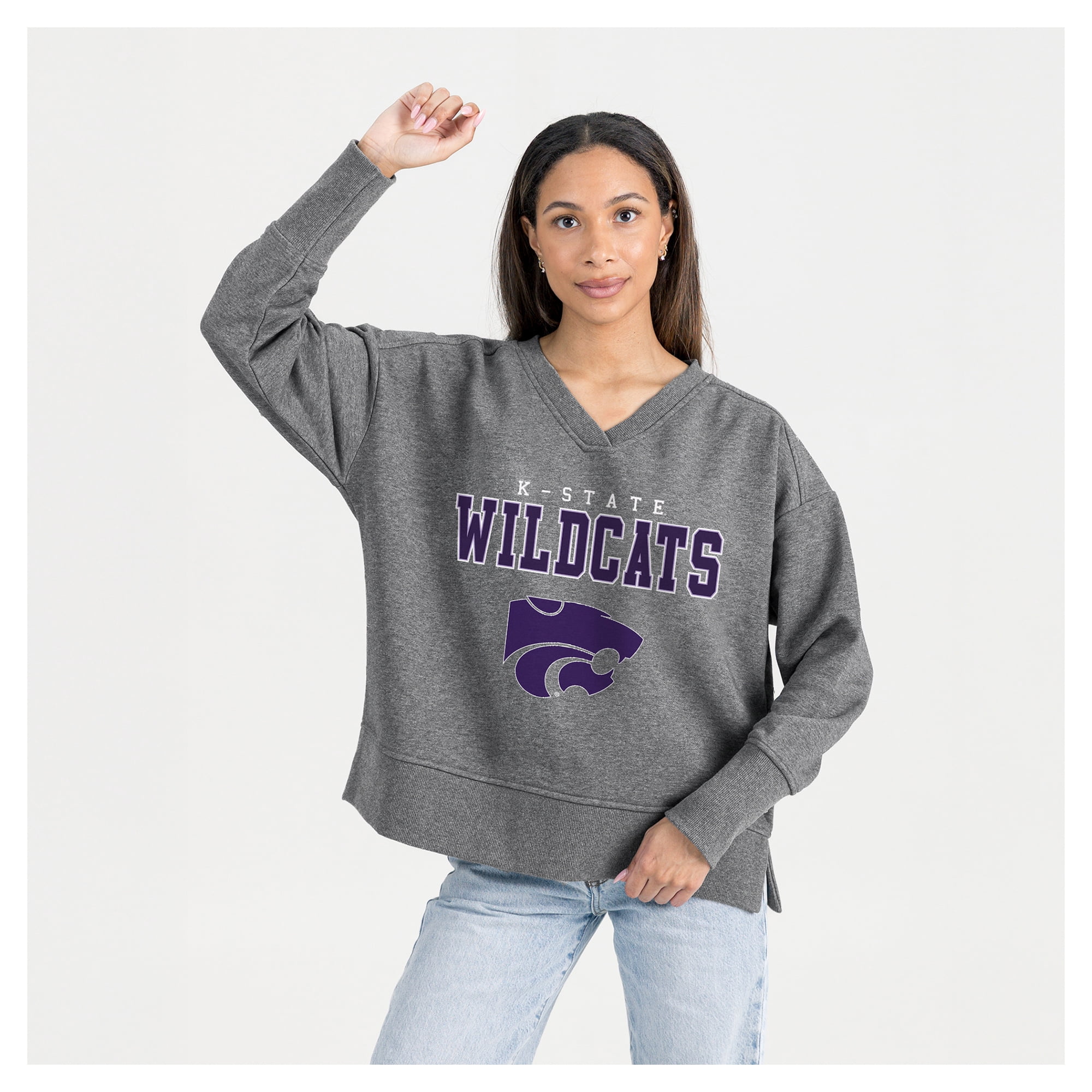 Women's Gameday Couture Gray Kansas State Wildcats French Terry V-Neck ...