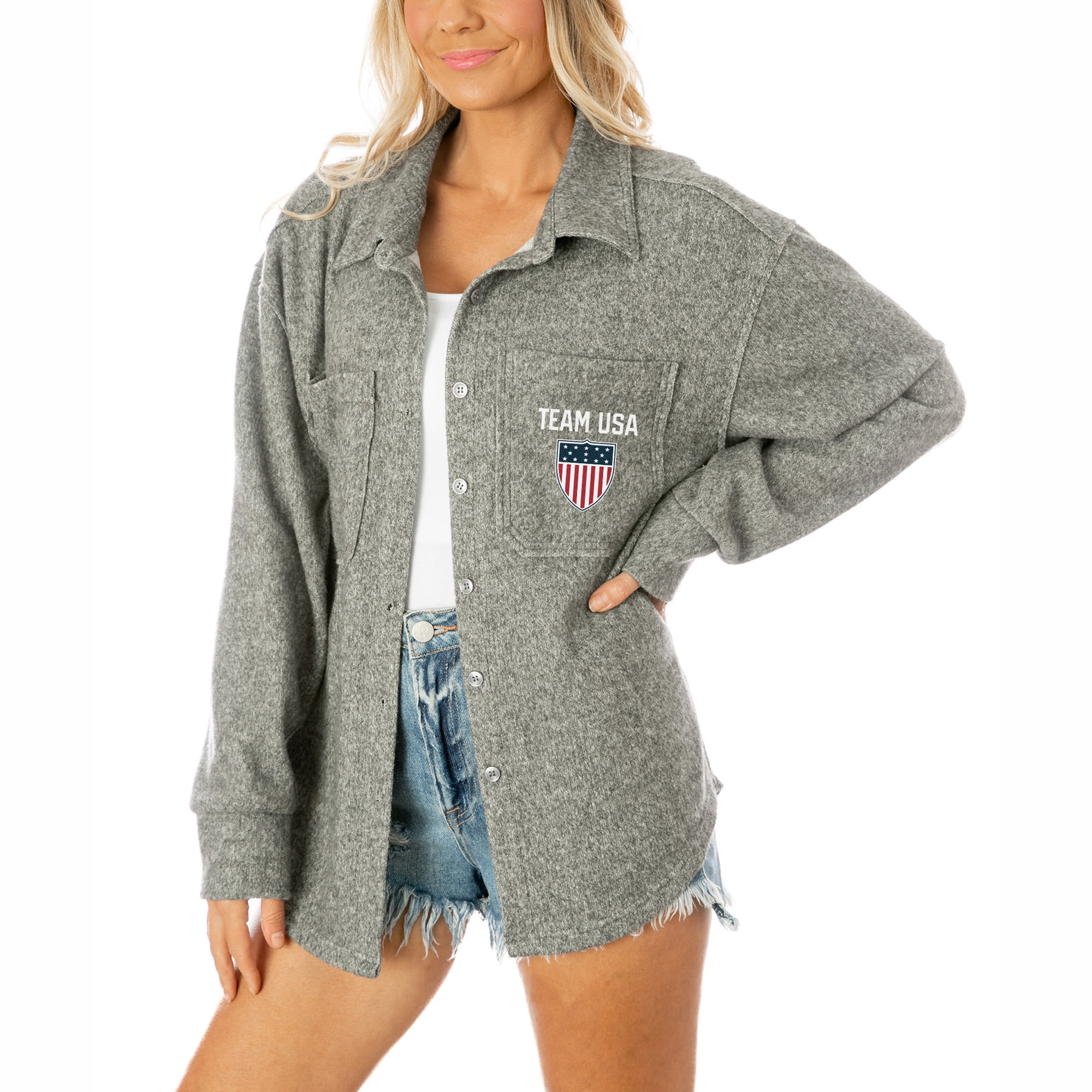Women's Gameday Couture Gray Team USA Go For The Gold Button-Up Shacket ...