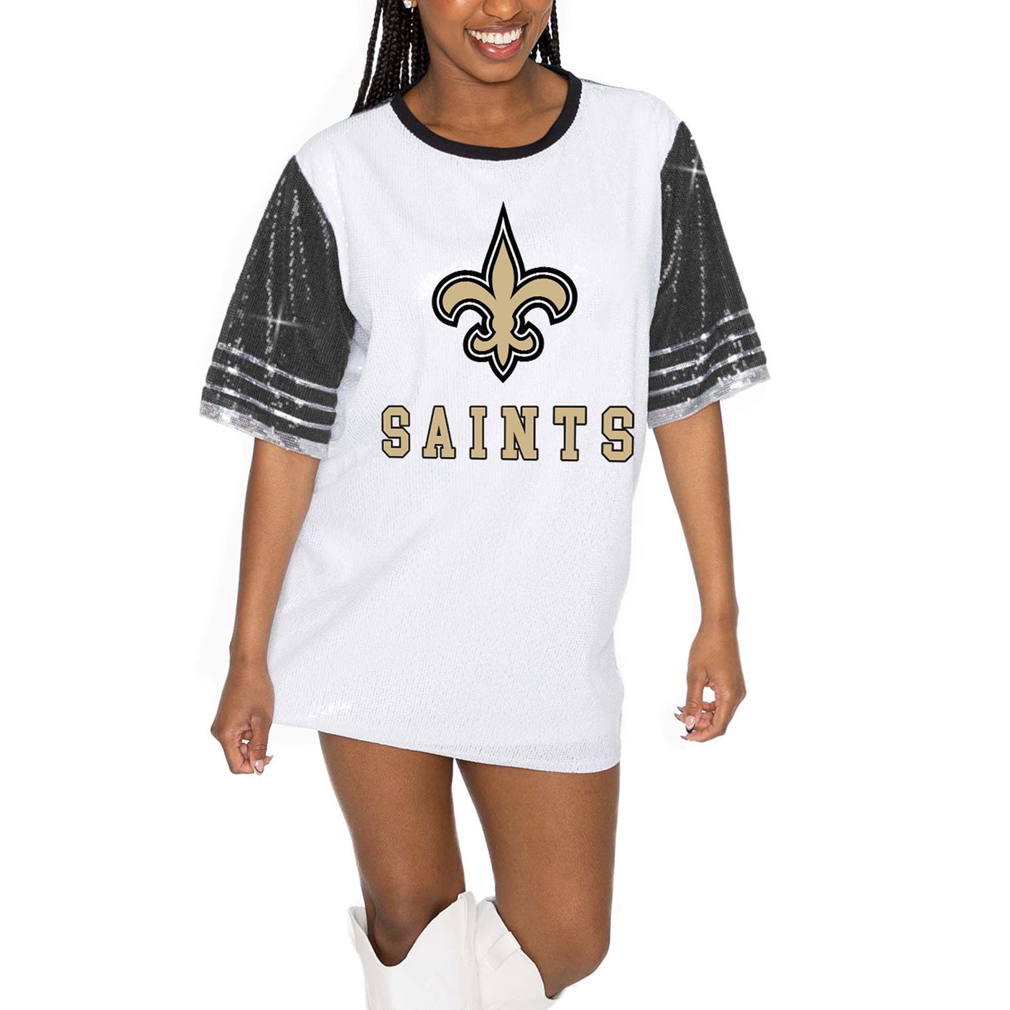 Women's Gameday Couture White/Black New Orleans Saints Bling It Full ...