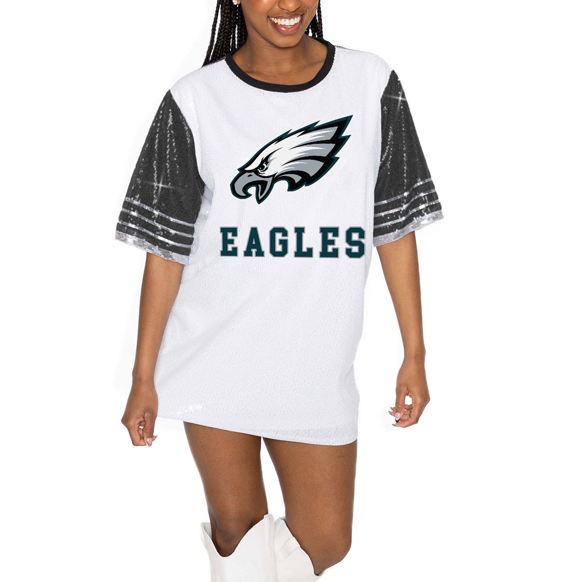 Women's Gameday Couture White/Black Philadelphia Eagles Bling It Full Sequin Jersey Dress ...