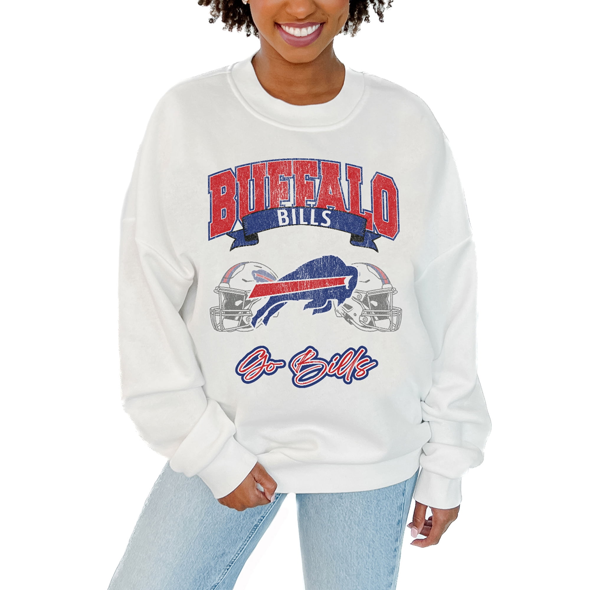 Women's Gameday Couture White Buffalo Bills Passing Time Pullover Sweatshirt - Walmart.com