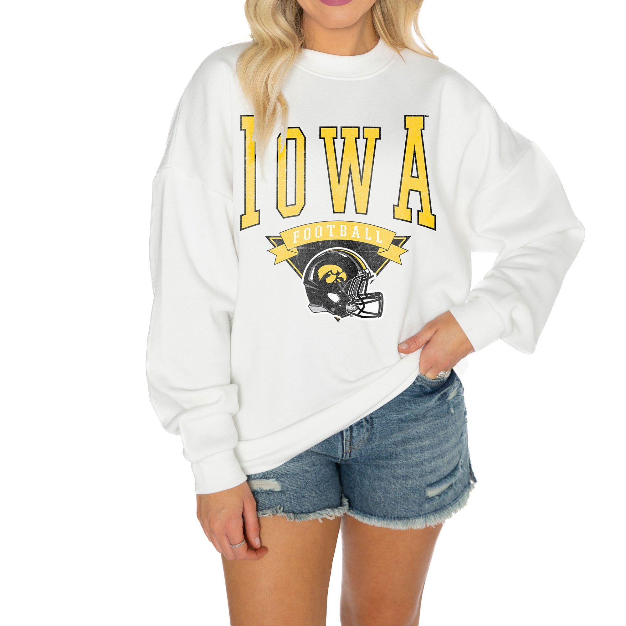 Women's Gameday Couture White Iowa Hawkeyes Good Vibes Premium Fleece ...