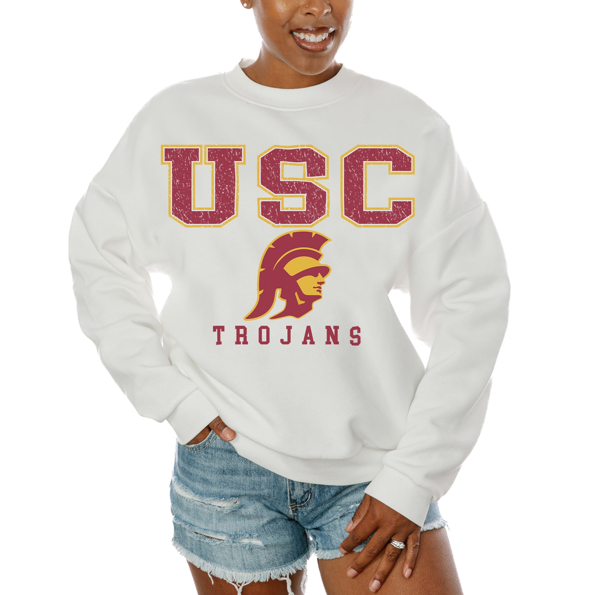 Women's Gameday Couture White USC Trojans Freestyle Fleece Pullover ...