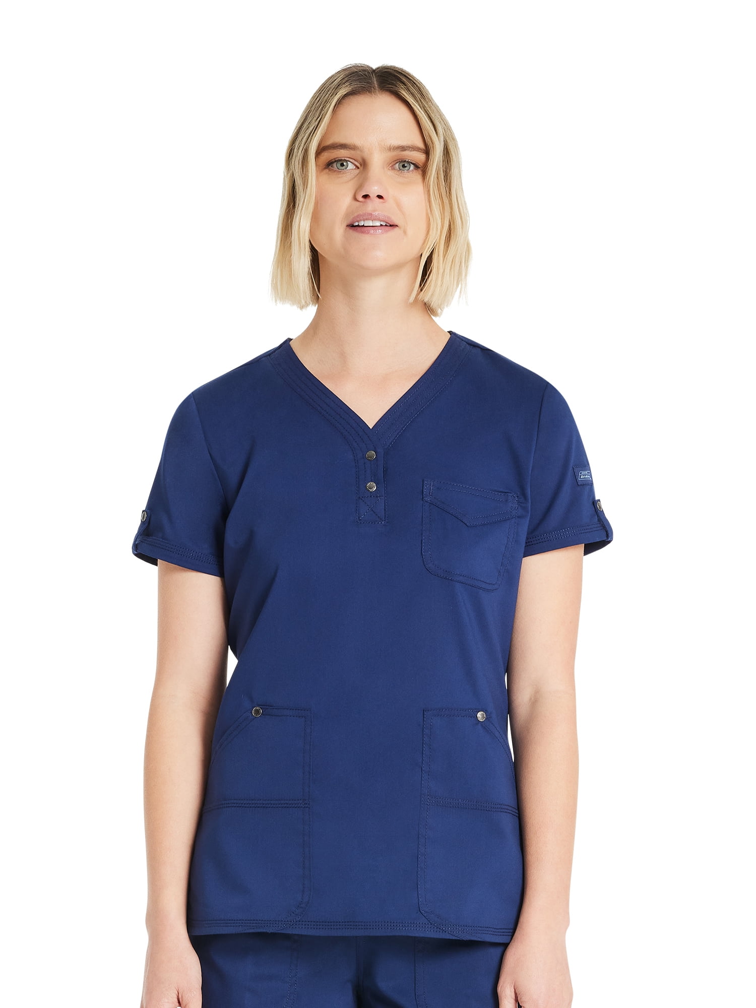 Genuine Dickies Women's Snap Front Scrub Top, Short Sleeve, Stretch ...