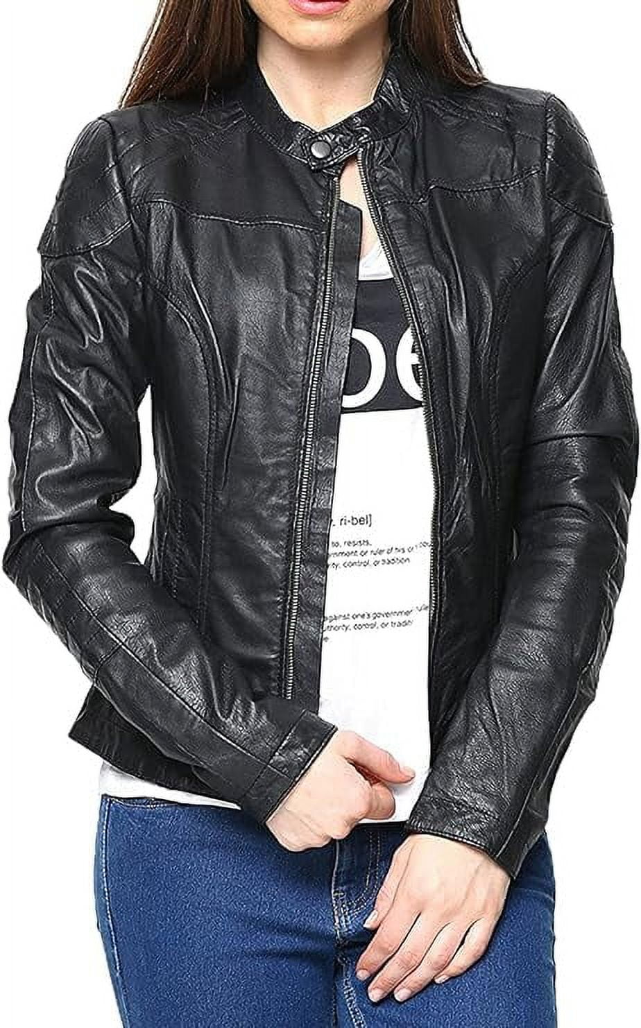 Women's Genuine Lambskin Leather Jacket Motorcycle Biker Leather Jacket ...