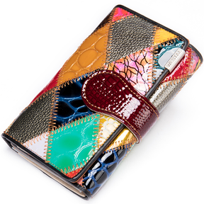 Women Genuine Patent Leather Trifold Wallet, Patchwork Crafted ...