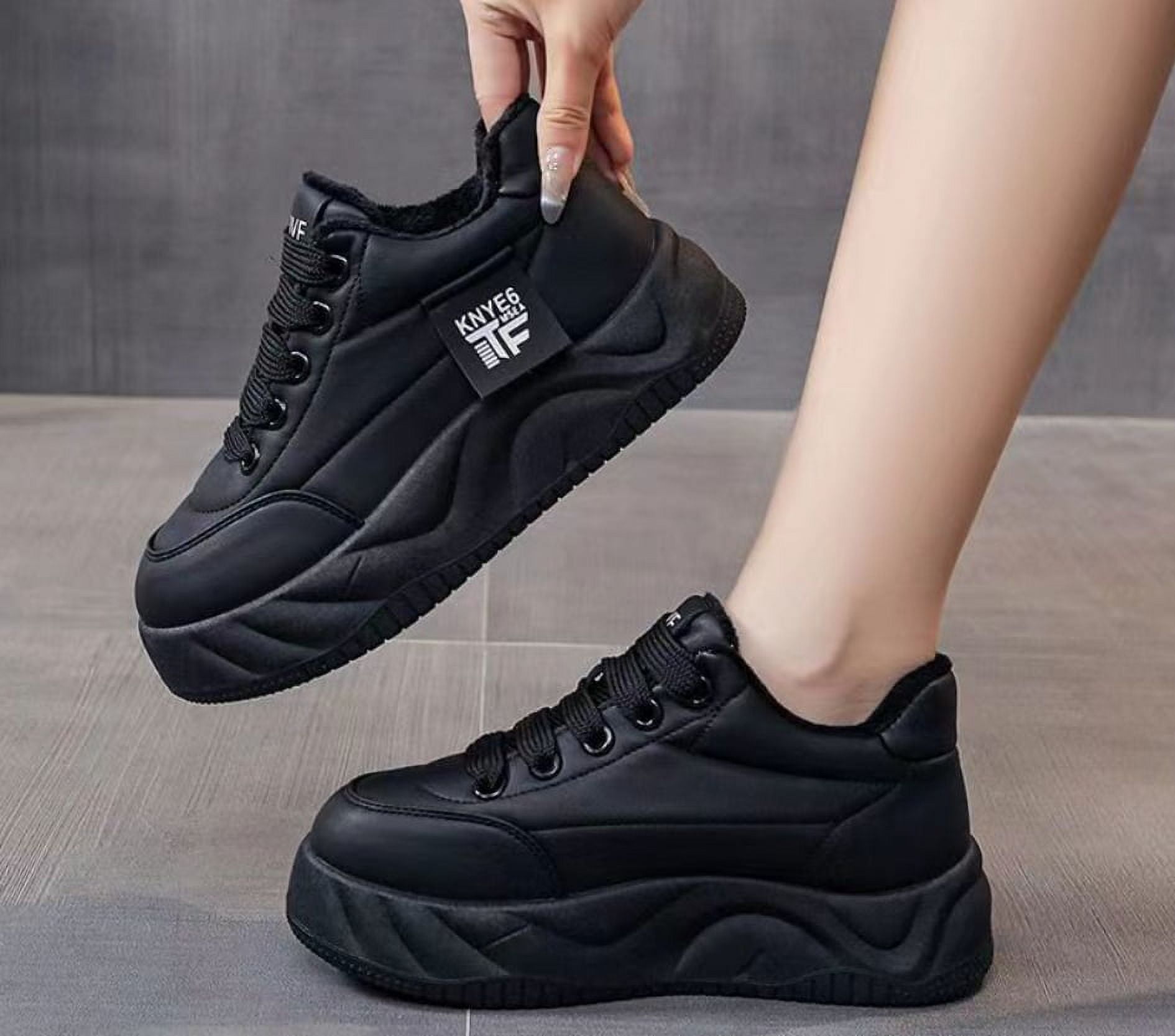Women's Genuine Leather Platform Heighten Fashion Sneaker Retro Round ...