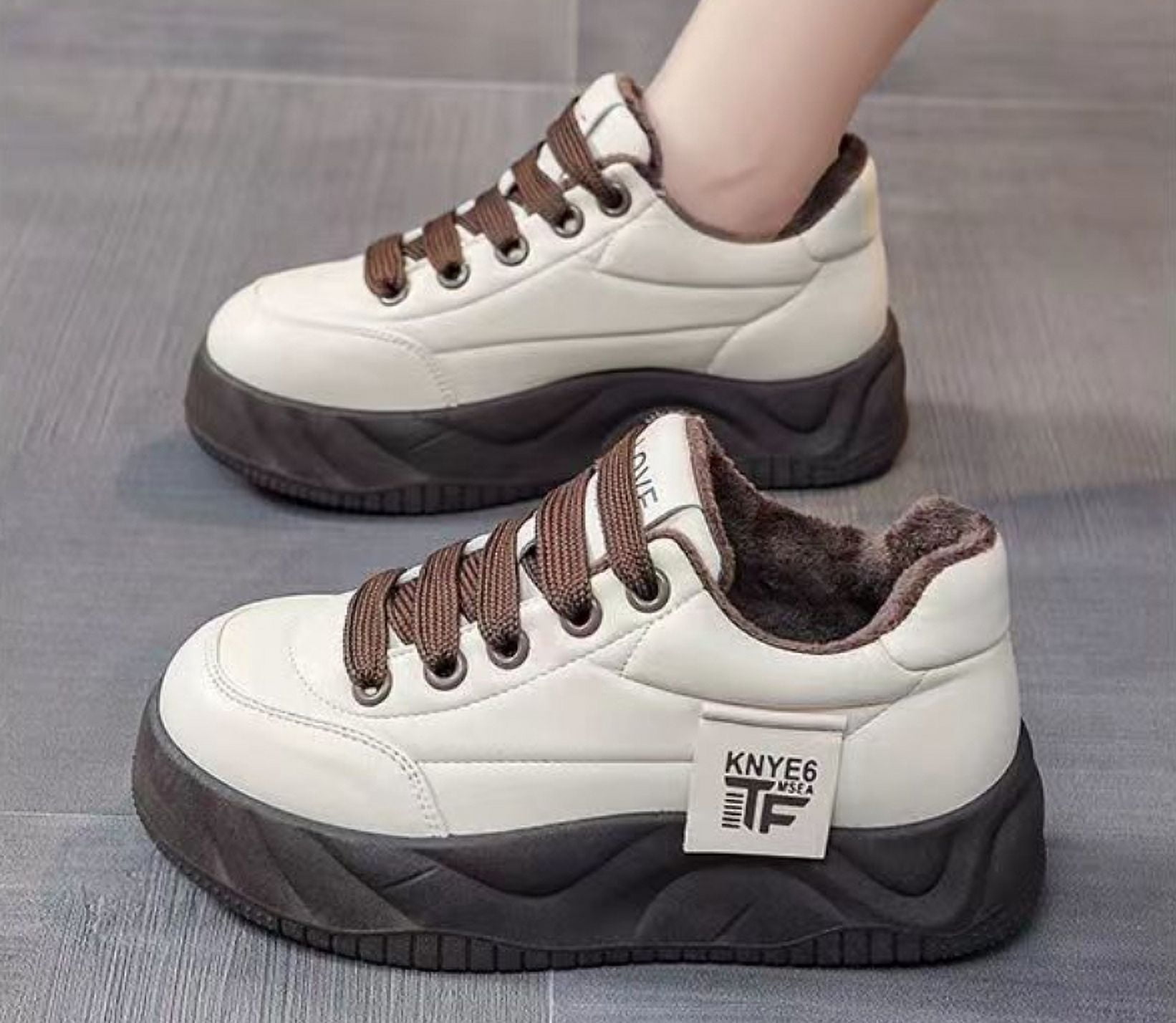 Women's Genuine Leather Platform Heighten Fashion Sneaker Retro Round ...