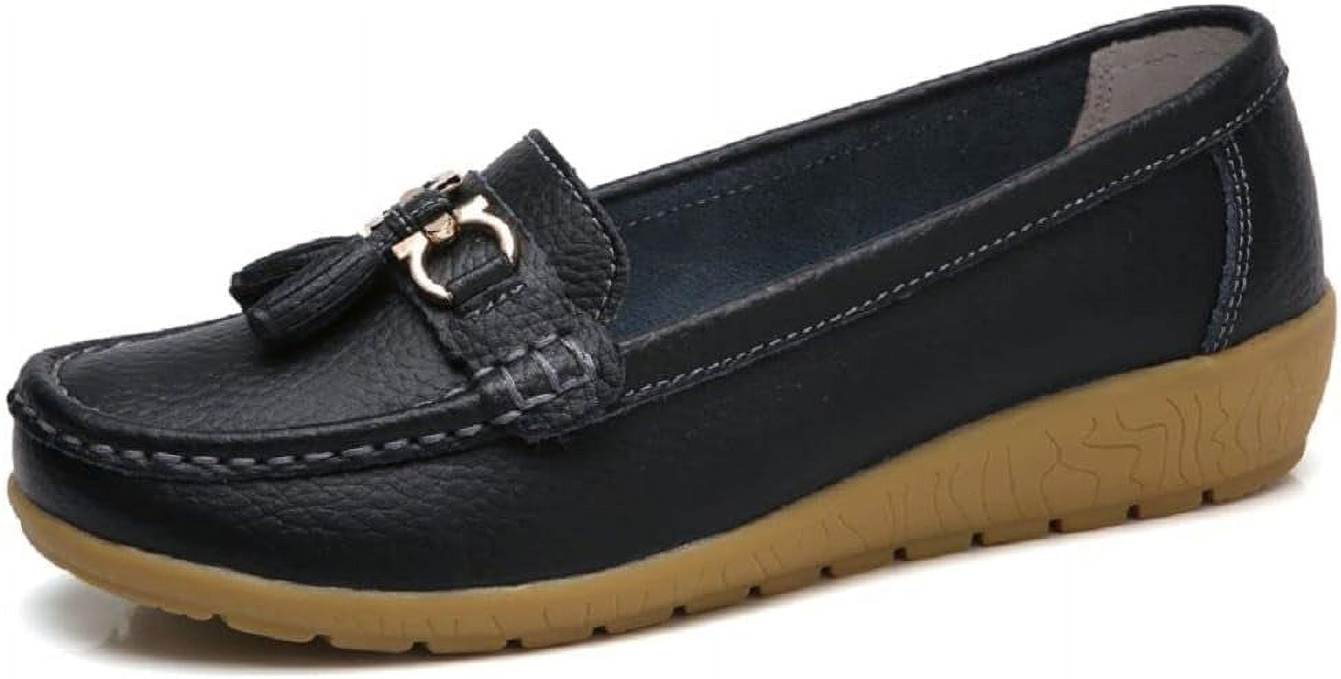 Women's Genuine Leather Platform Loafers Classic Casual Comfort Slip-On ...