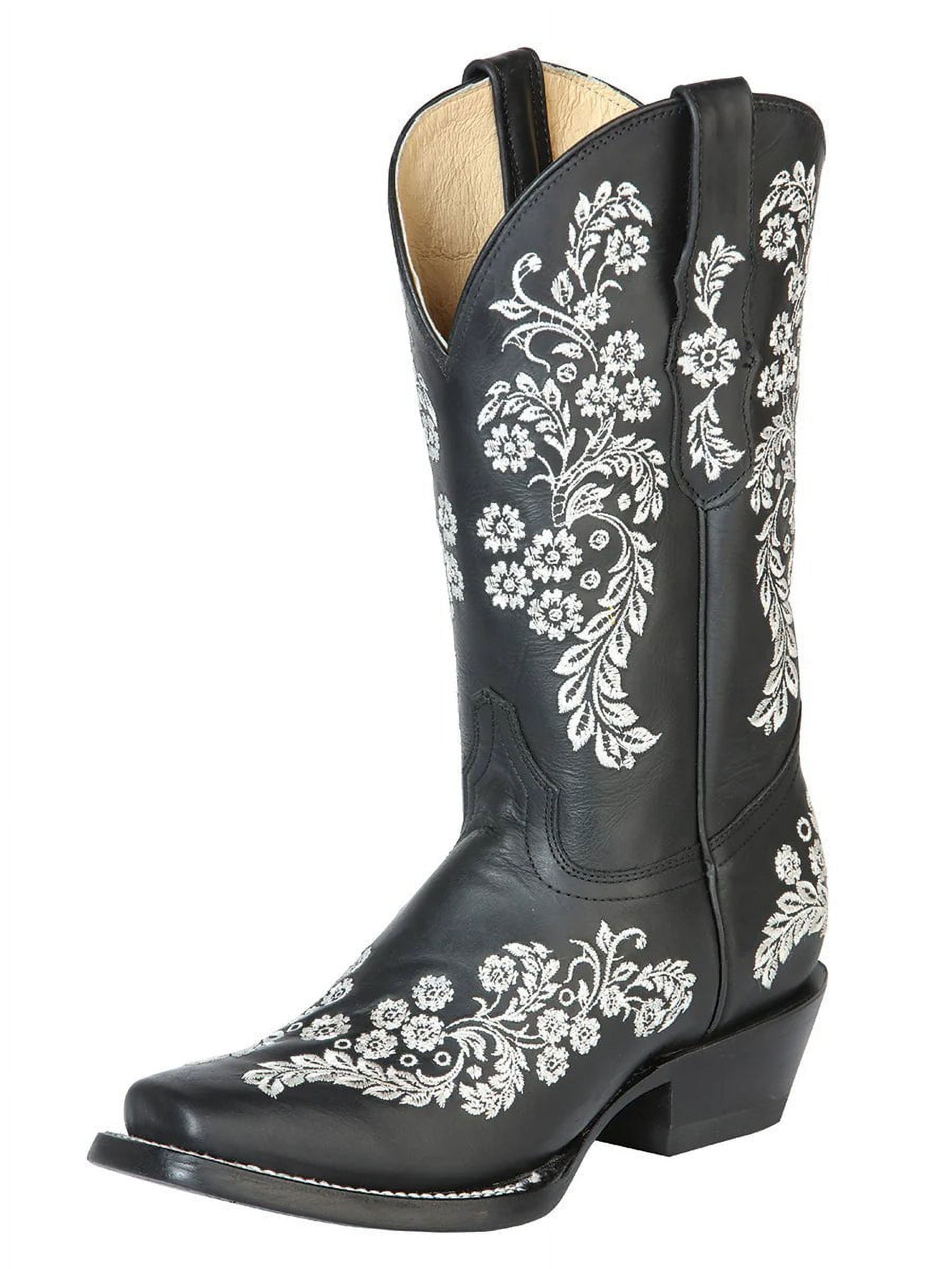 Women's Genuine Leather Rodeo Cowboy Boots with Flower Embroidered 'El ...