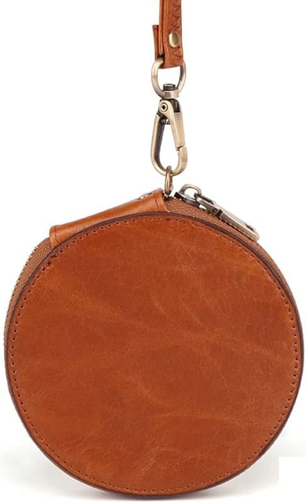 Women's Genuine Leather Round Coin Purse Mini Pouch Change Wallet With ...